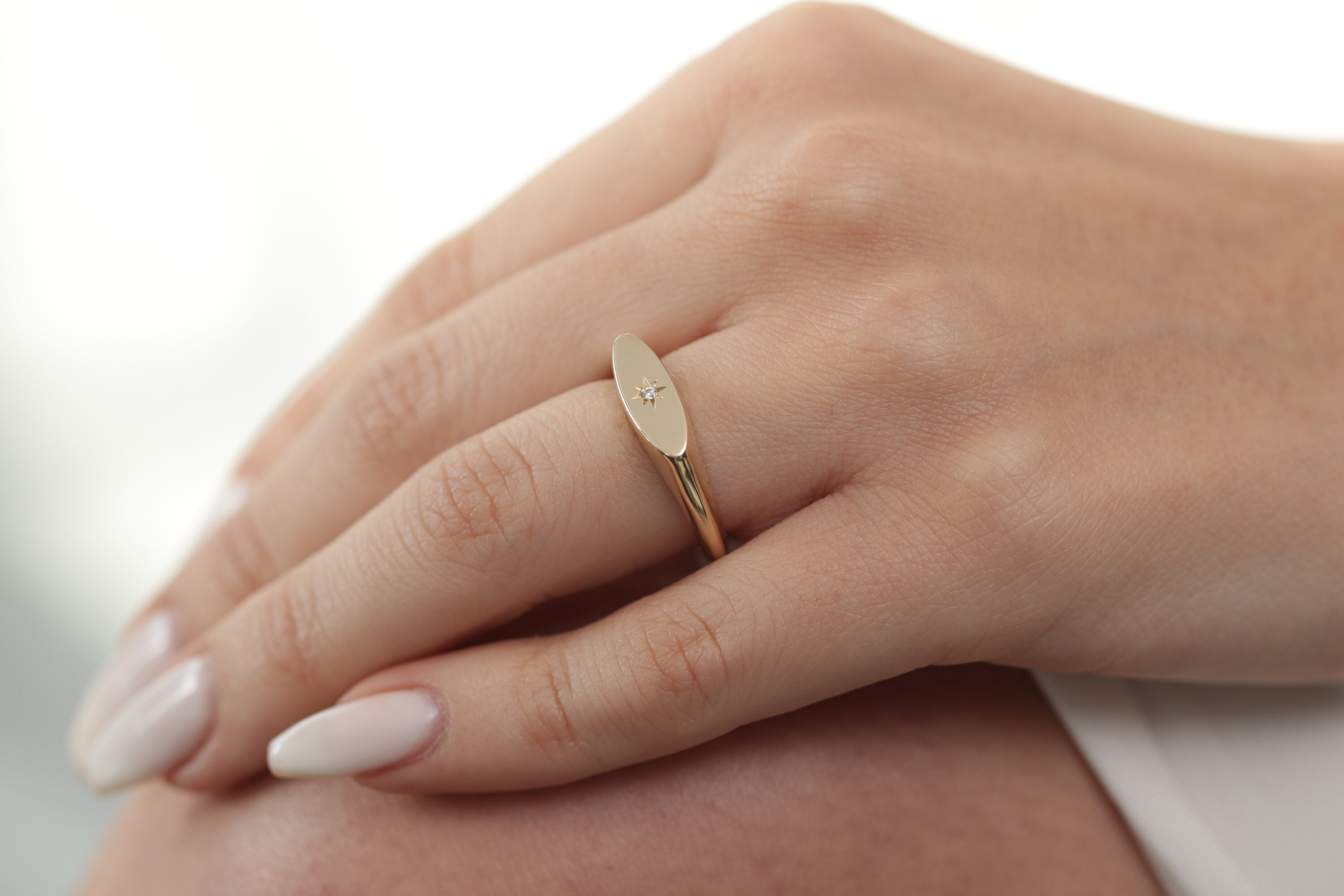 14k & 18k Gold Flat Signet Diamond Ring / Handmade Flat Signet | Etsy