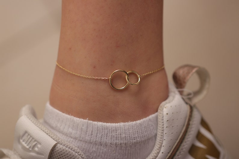 14k 18k Gold Infinity Bracelet-anklet / Handmade Dainty Double Circle ...