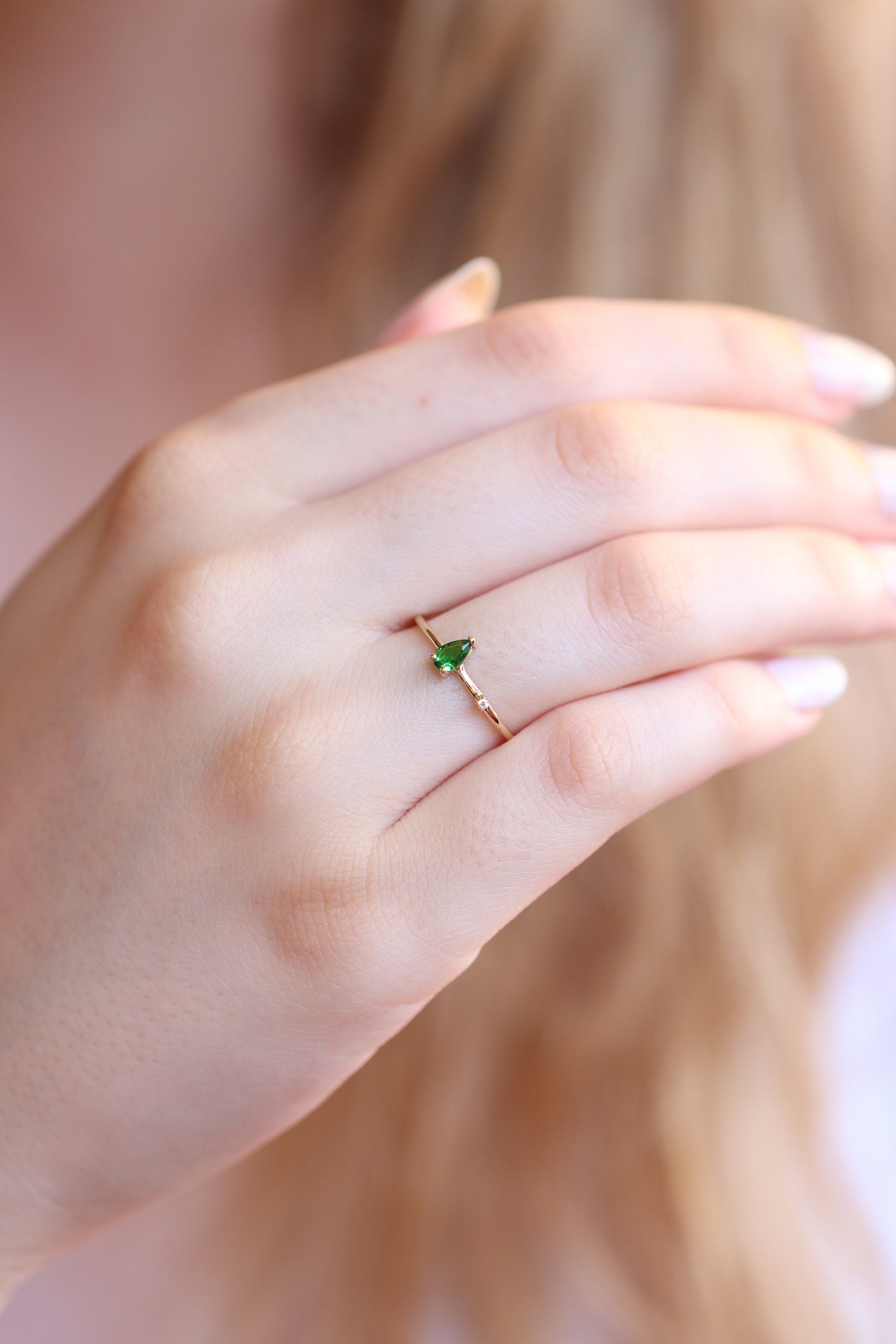 Handmade Natural Emerald Ring / 14k 18k Gold Diamond Emerald Ring ...