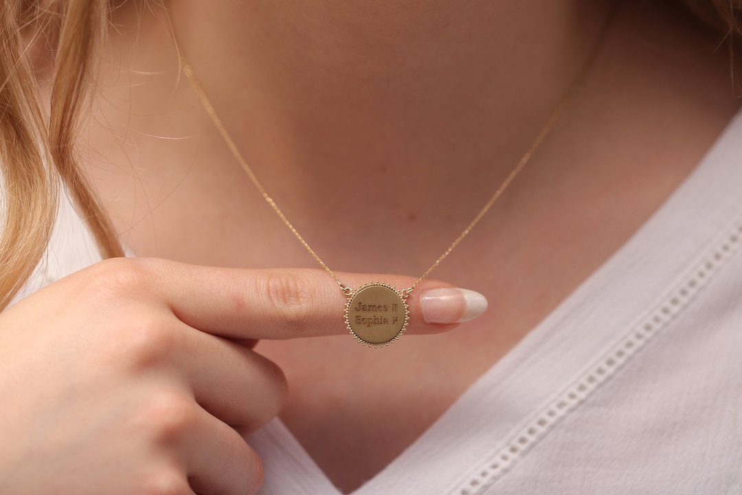 10k 14k 18k Gold Disc Necklace / Handmade Engraved Round Disc Necklace ...