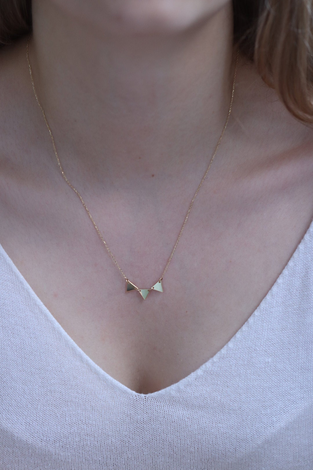 Handmade Gold Triangles Necklace / 14k Gold Triangles Necklace / Gold ...