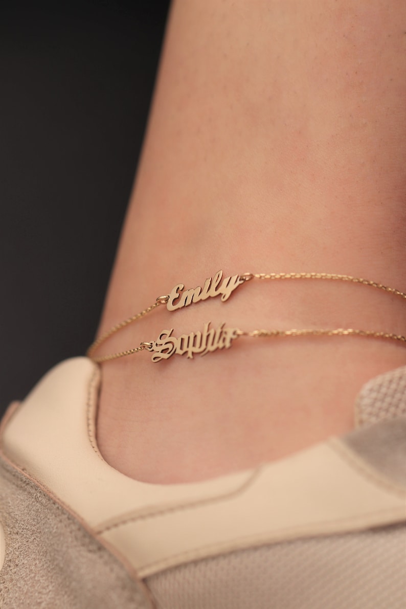 14k 18k Gold Name Anklet / Handmade Gold Custom Name Anklet ...