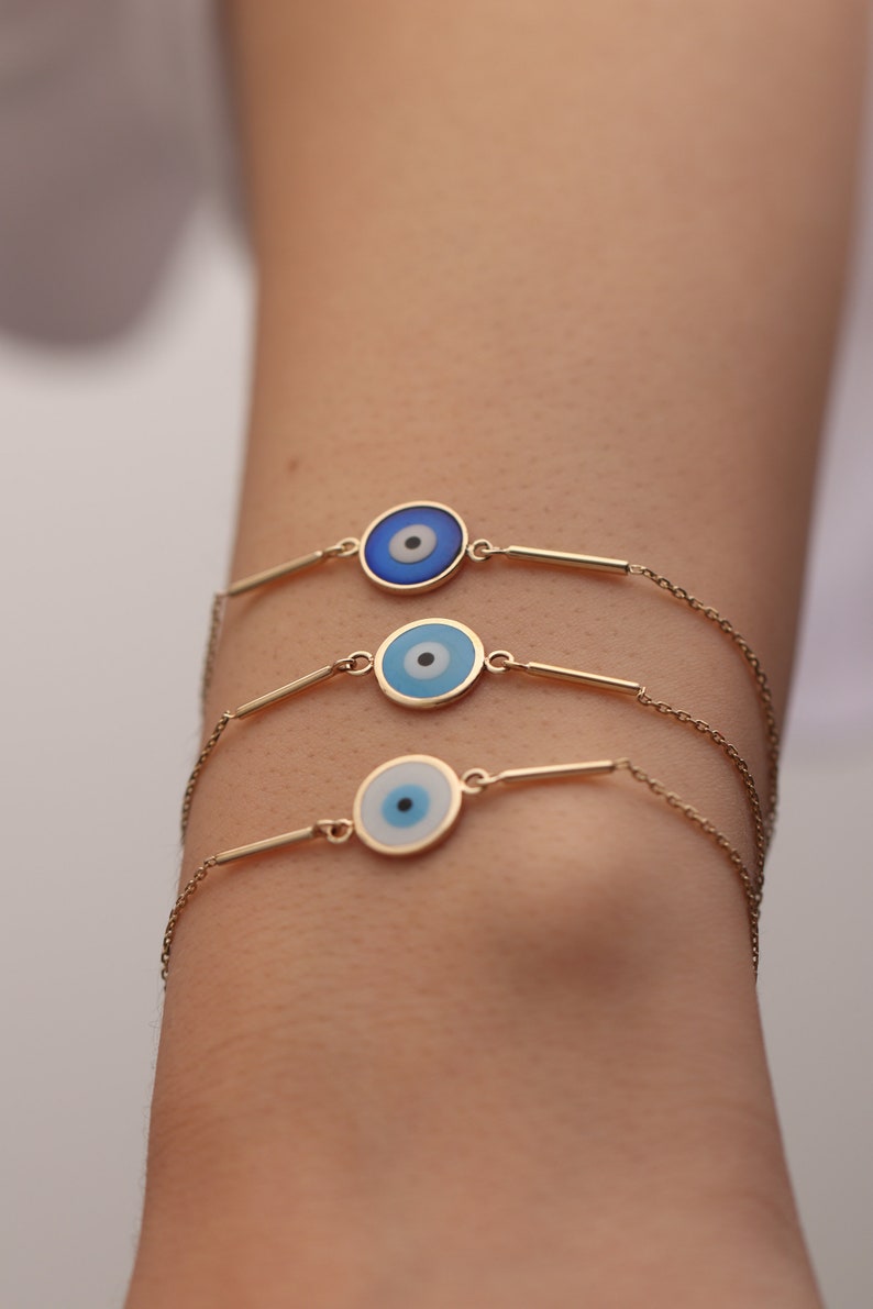 Gold Evil Eye Bracelet / Handmade Gold Evil Eye Bracelet /14k | Etsy