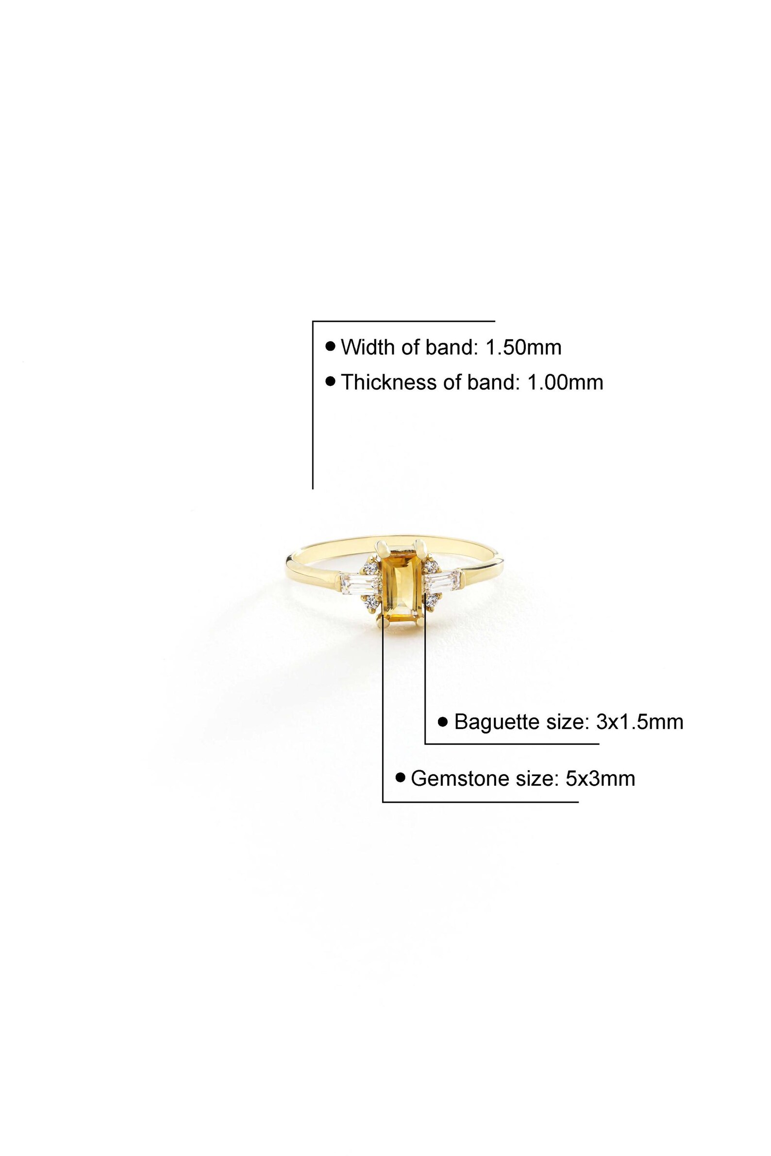 14k Solid Gold Citrine Ring / Engagement Ring / Baguette Gemstone ...