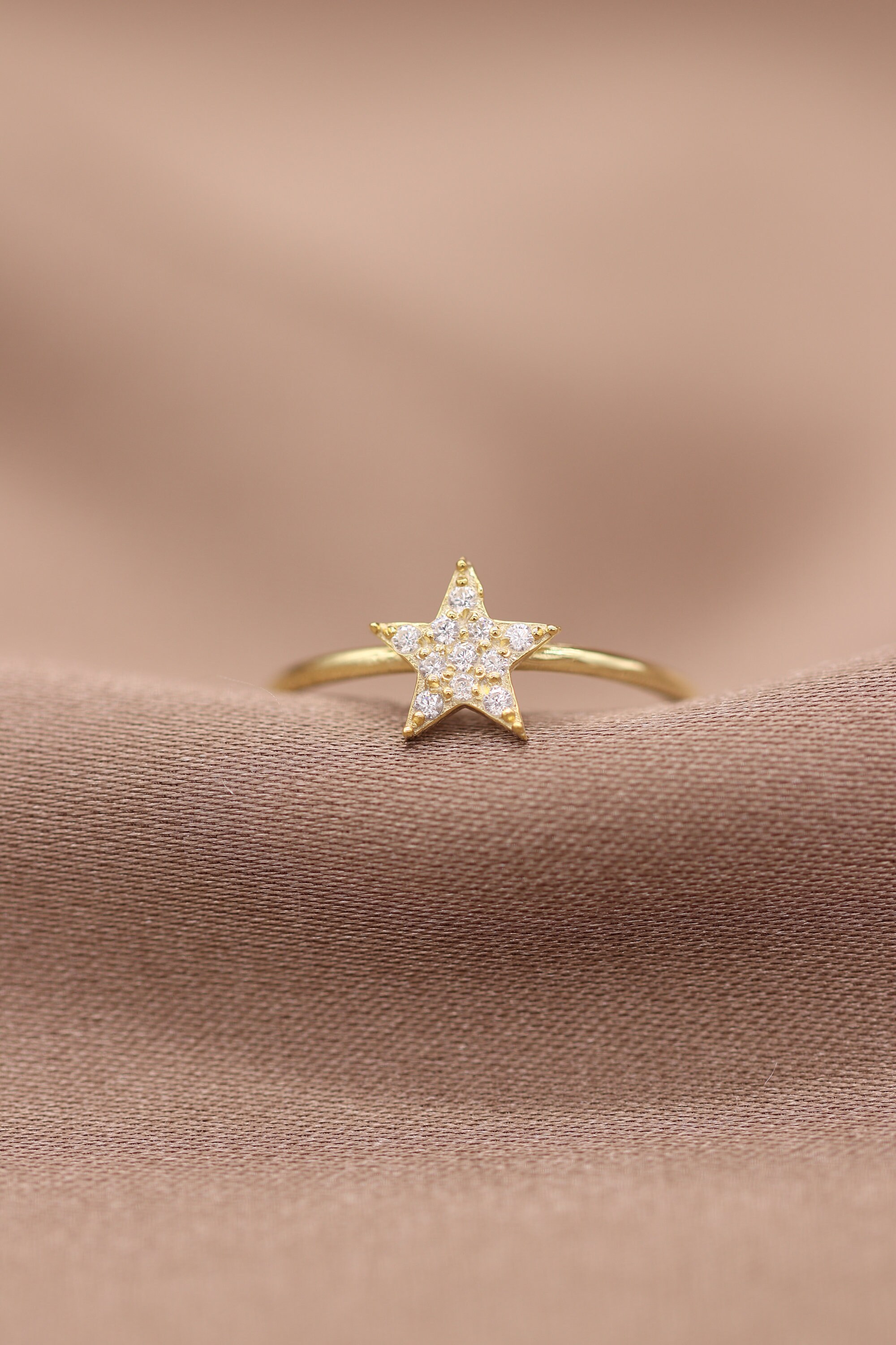 14k & 18k Gold Star Diamond Ring / Handmade Star Diamond Ring / Star ...