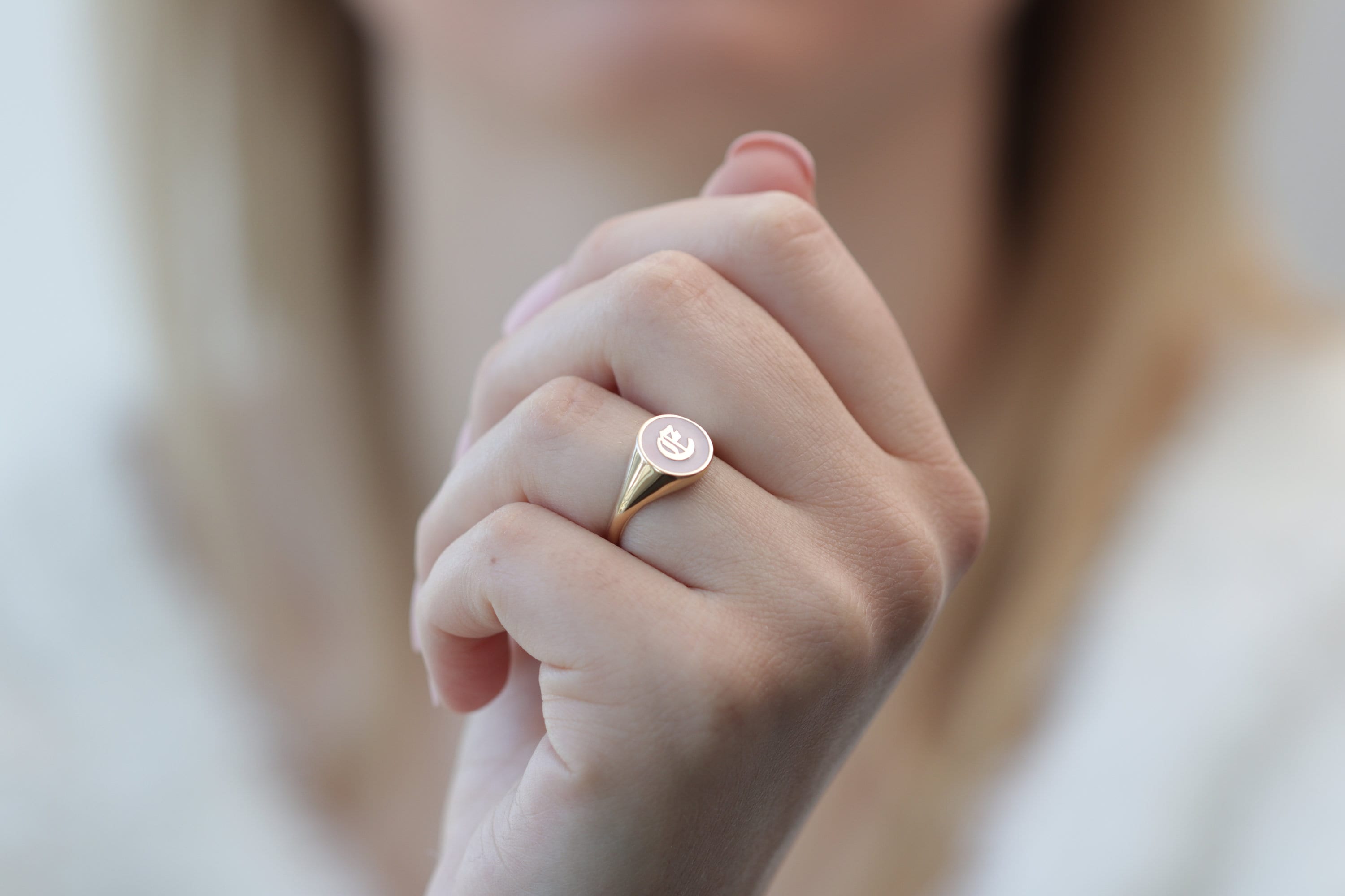 Gold Enamel Initial Signet Ring / Handmade 10k 14k 18k Signet - Etsy