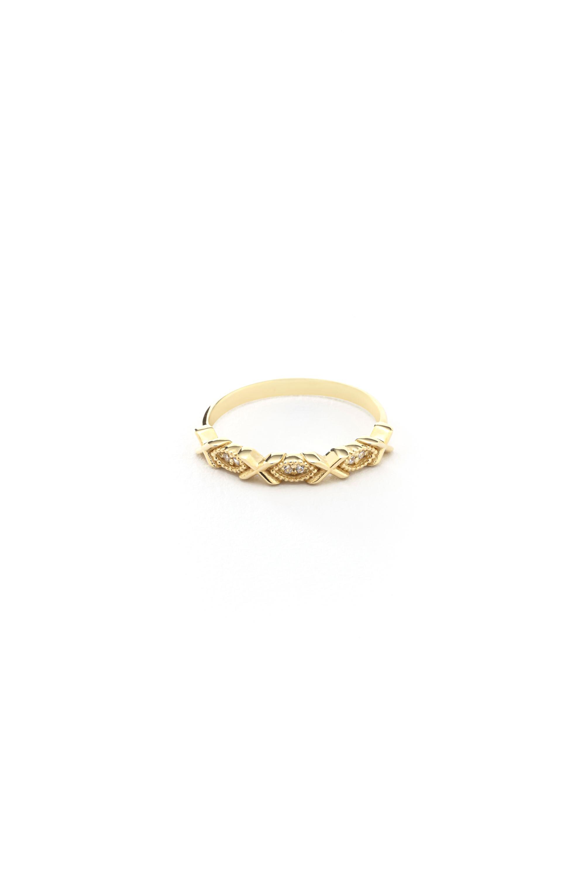 14K Solid Gold XOXO Ring With Diamond Accents – Dainty Stacking Band ...