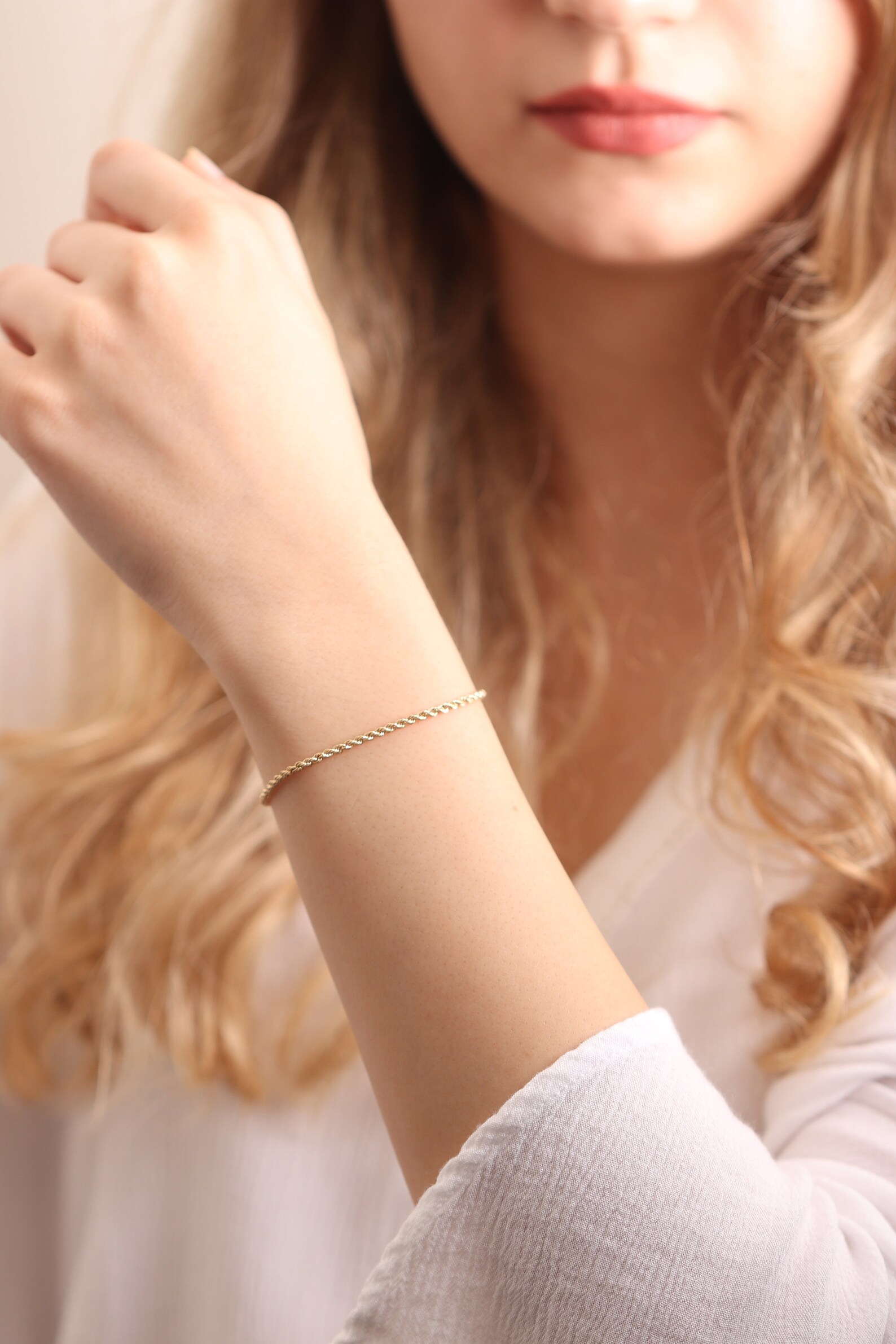 14k Gold Rope Bracelet-anklet / Handmade Gold Stacking Bracelet-anklet ...