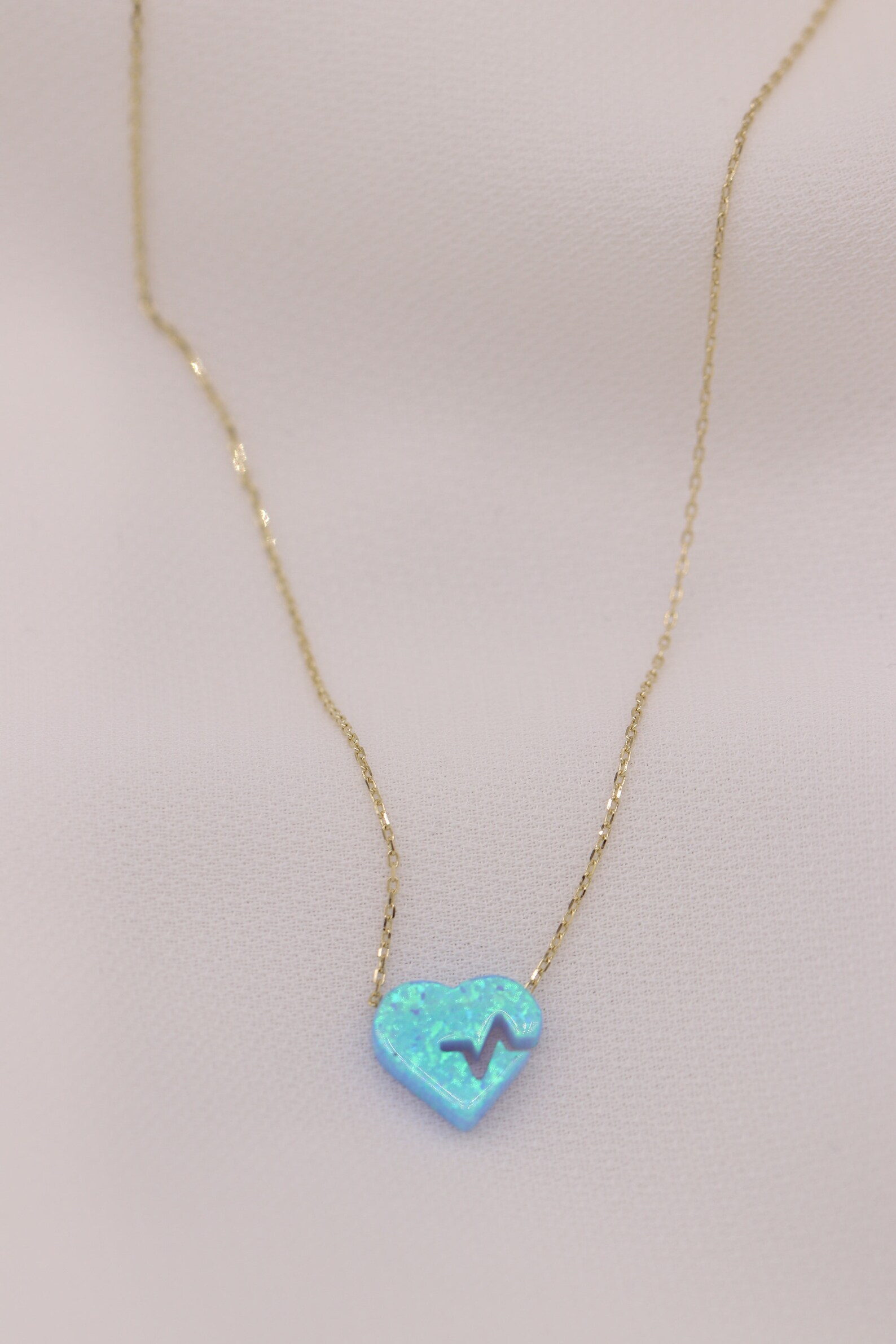 14k Gold Opal Heart Necklace / Handmade Opal Heart Necklace / | Etsy