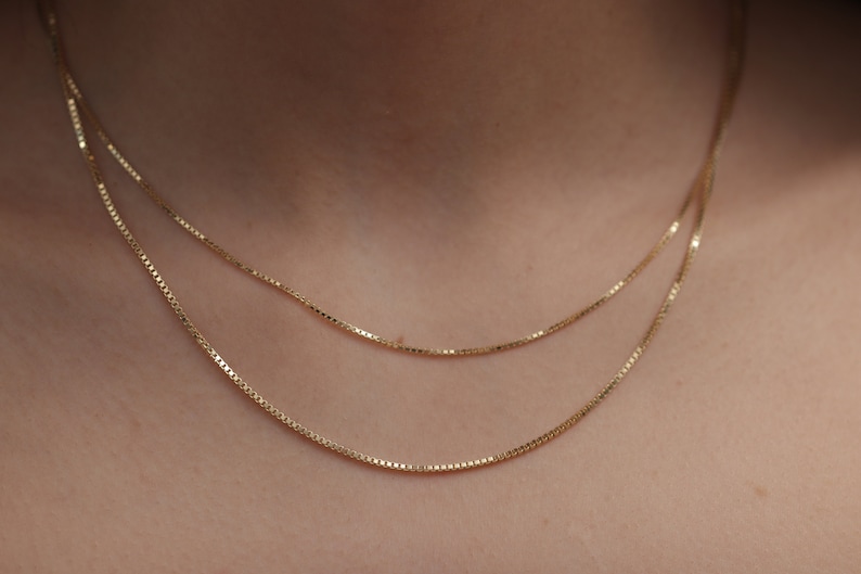 14k Gold Box Chain / Handmade Box Necklace / 0.80mm, 0.95mm, 1.17mm Box ...