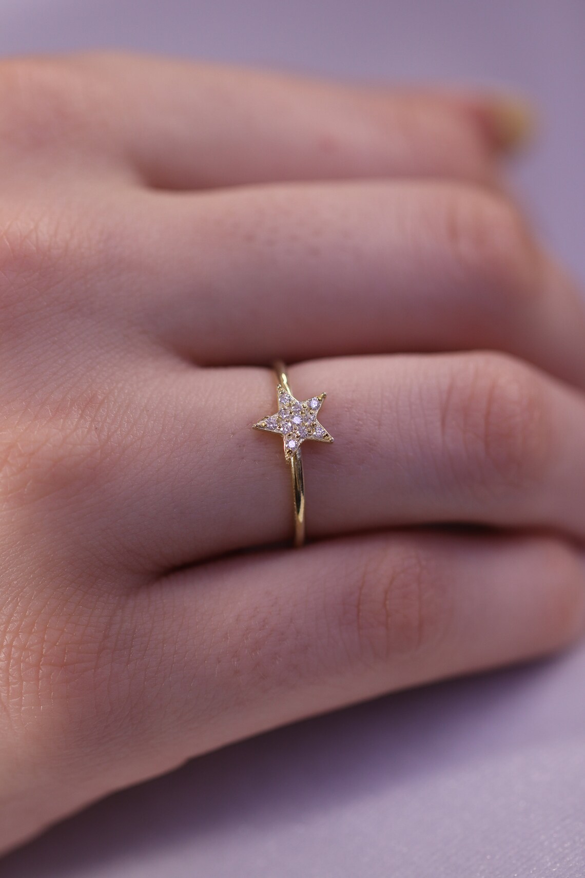 14k & 18k Gold Star Diamond Ring / Handmade Star Diamond Ring / Star ...