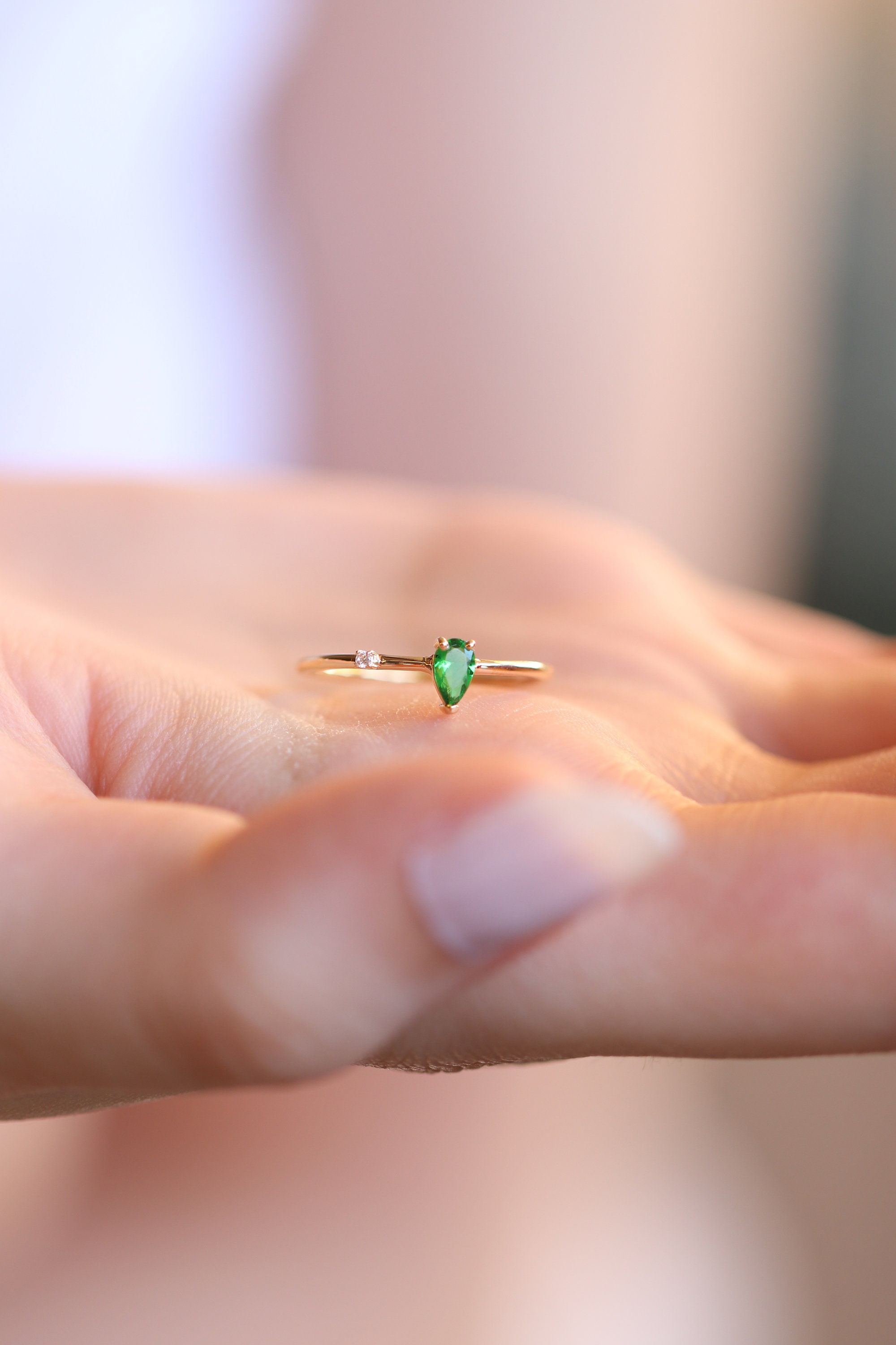 Handmade Natural Emerald Ring / 14k 18k Gold Diamond Emerald Ring ...