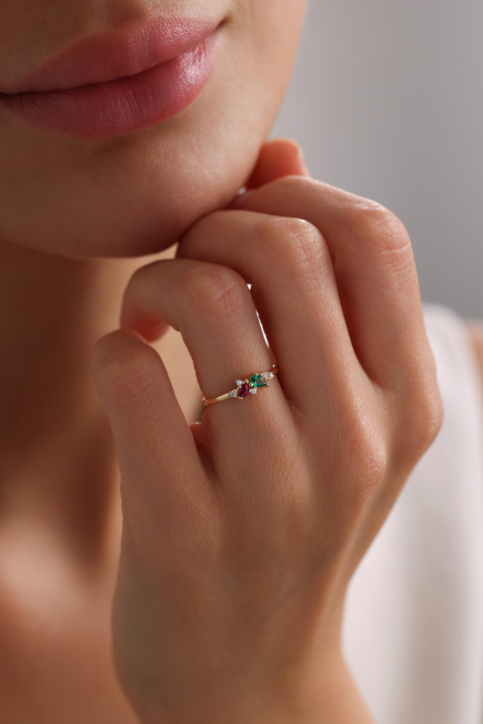 14k Gold Pear Birthstone Ring, Solid Gold Personalized Ring, Womens ...