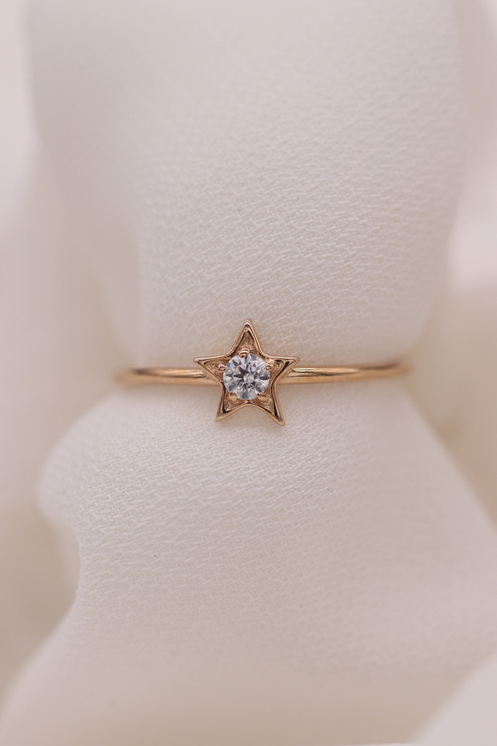 Gold Star Diamond Ring / Handmade Star Diamond Ring / 14k & 18k Star ...