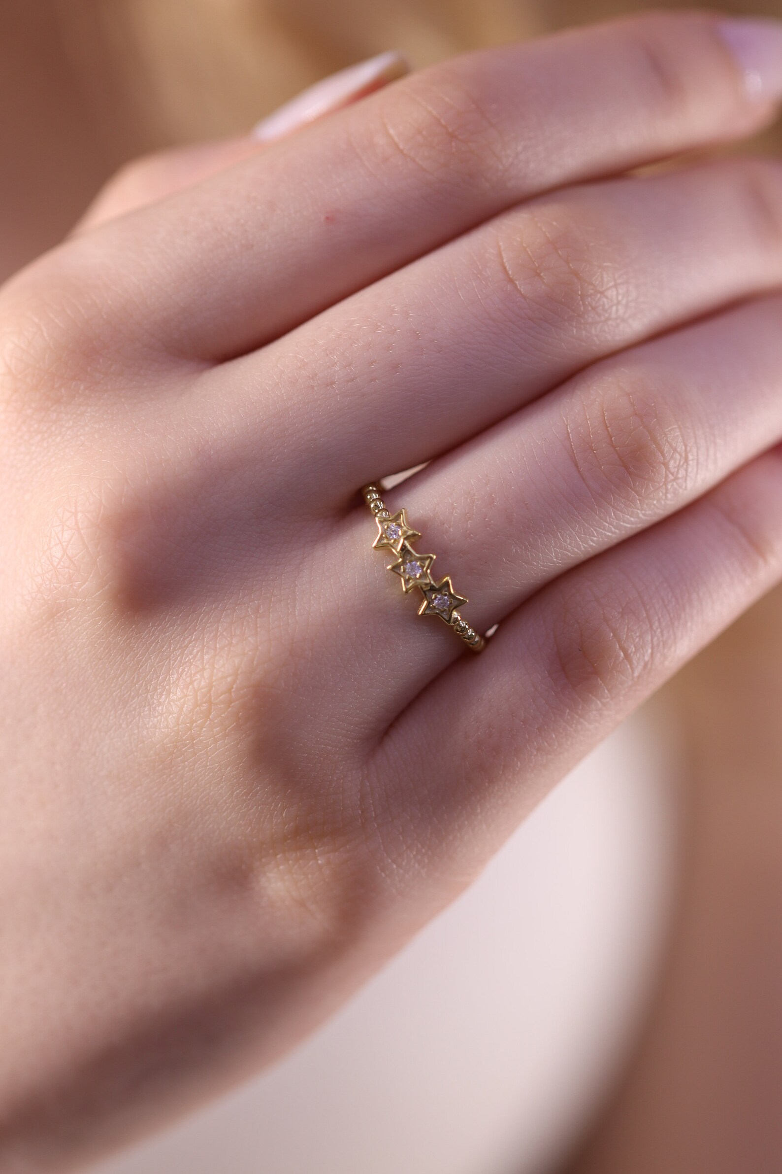 Gold Diamond Star Ring / Handmade Diamond Star Ring / 14k & - Etsy