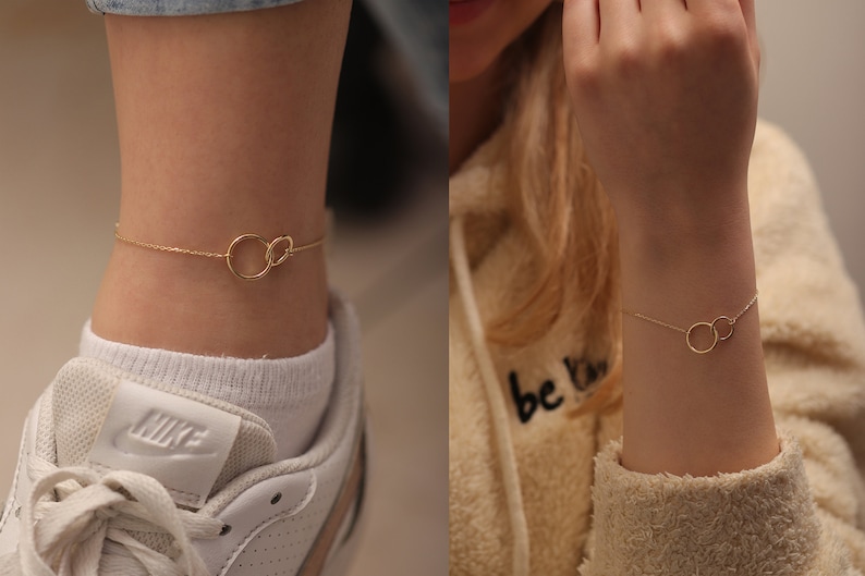 14k 18k Gold Infinity Bracelet-anklet / Handmade Dainty Double Circle ...