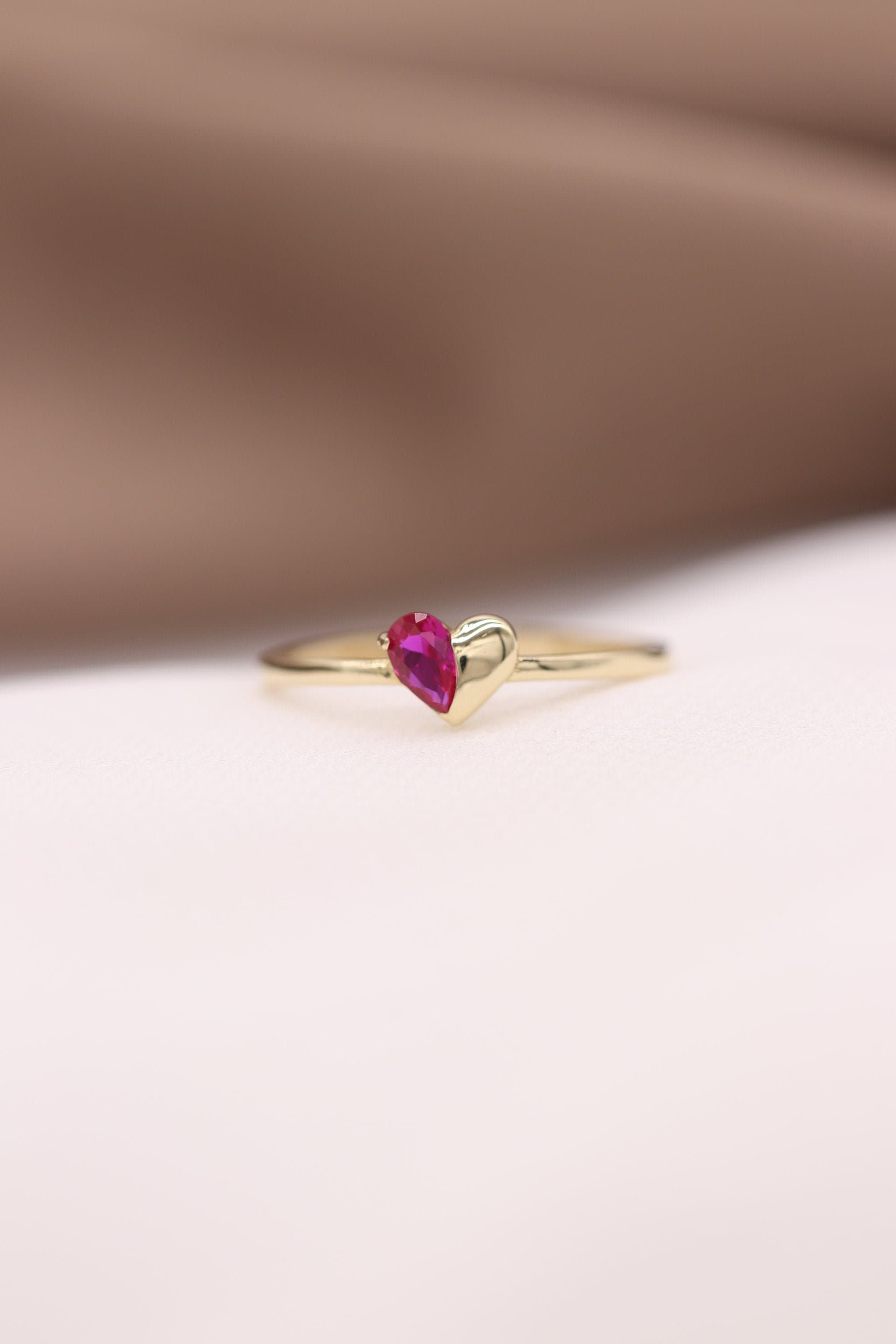 Handmade Gold Heart With Natural Ruby / 14k 18k Gold Genuine Ruby Ring ...