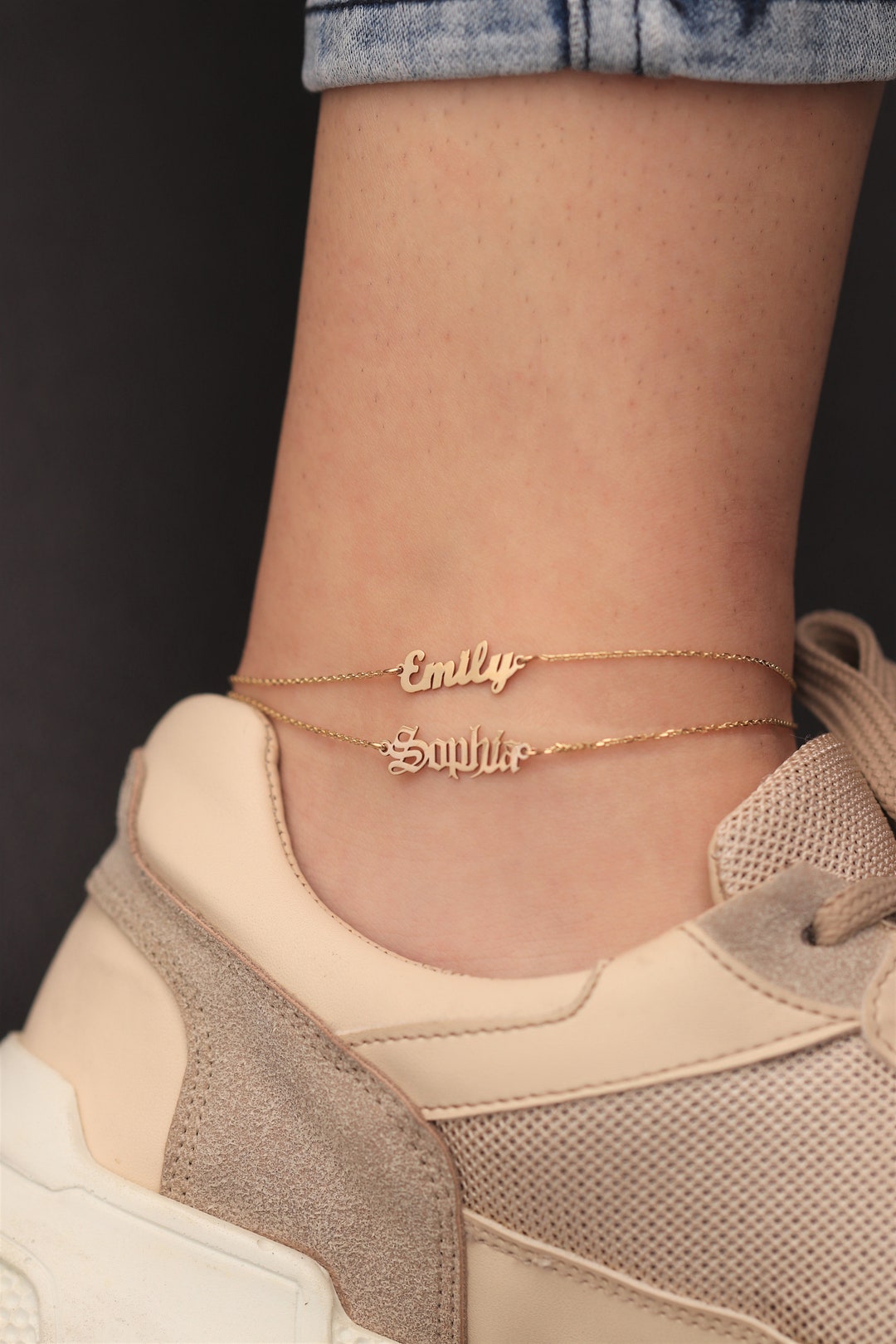 14k 18k Gold Name Anklet / Handmade Gold Custom Name Anklet ...