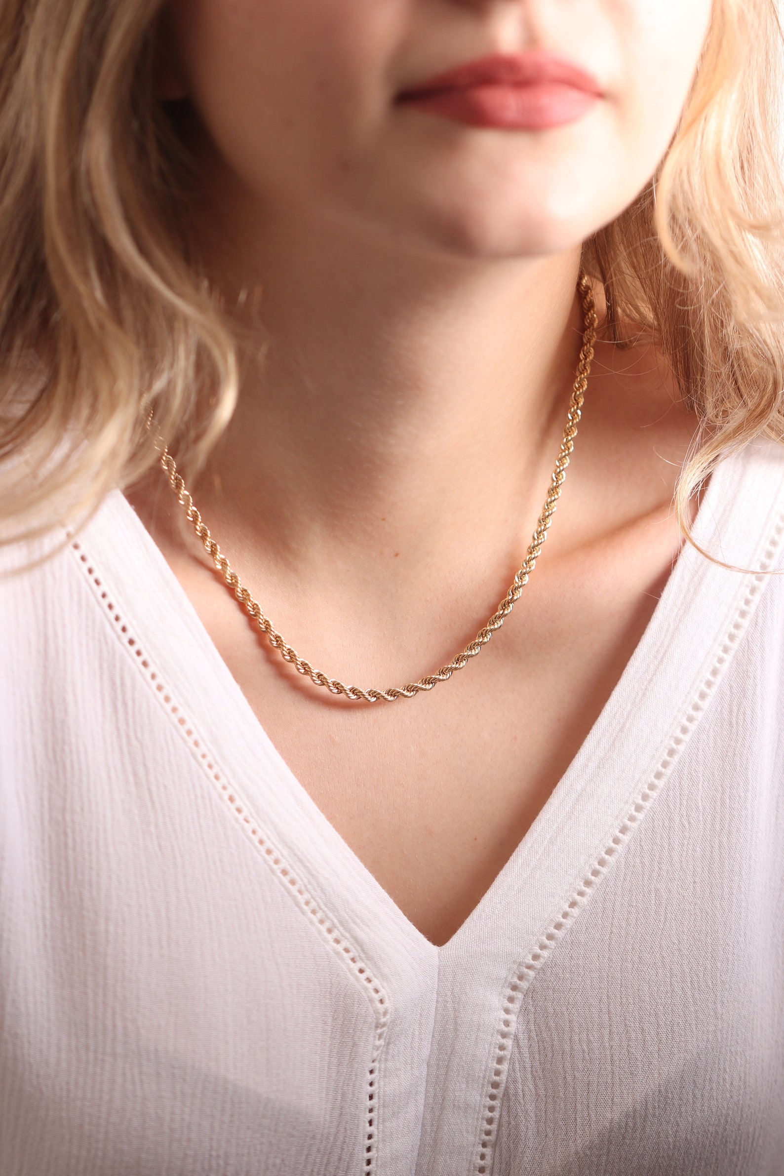 14k Gold Rope Necklace / Handmade Gold Rope Necklace / Gold Minimalist ...