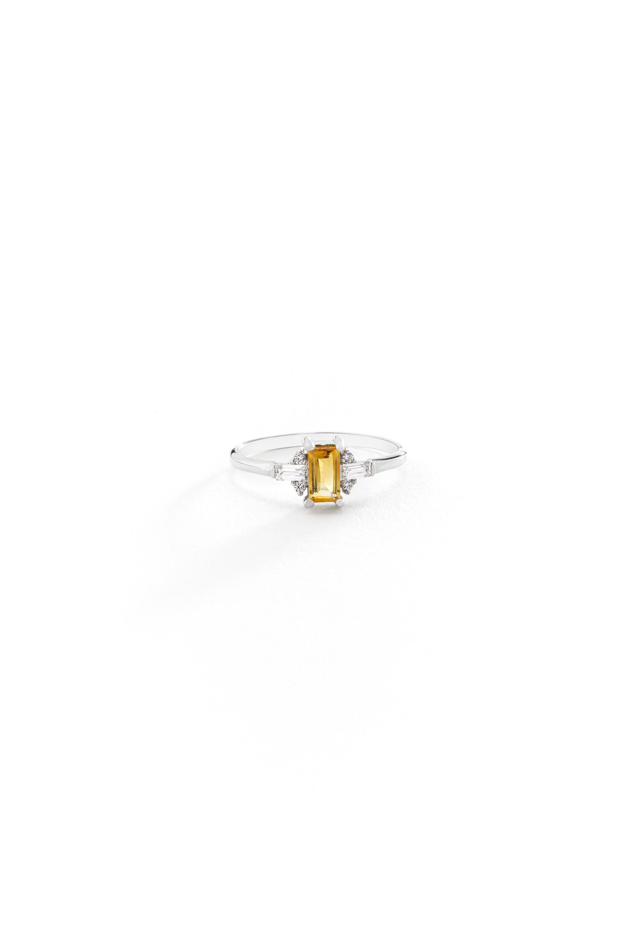 14k Solid Gold Citrine Ring / Engagement Ring / Baguette Gemstone ...