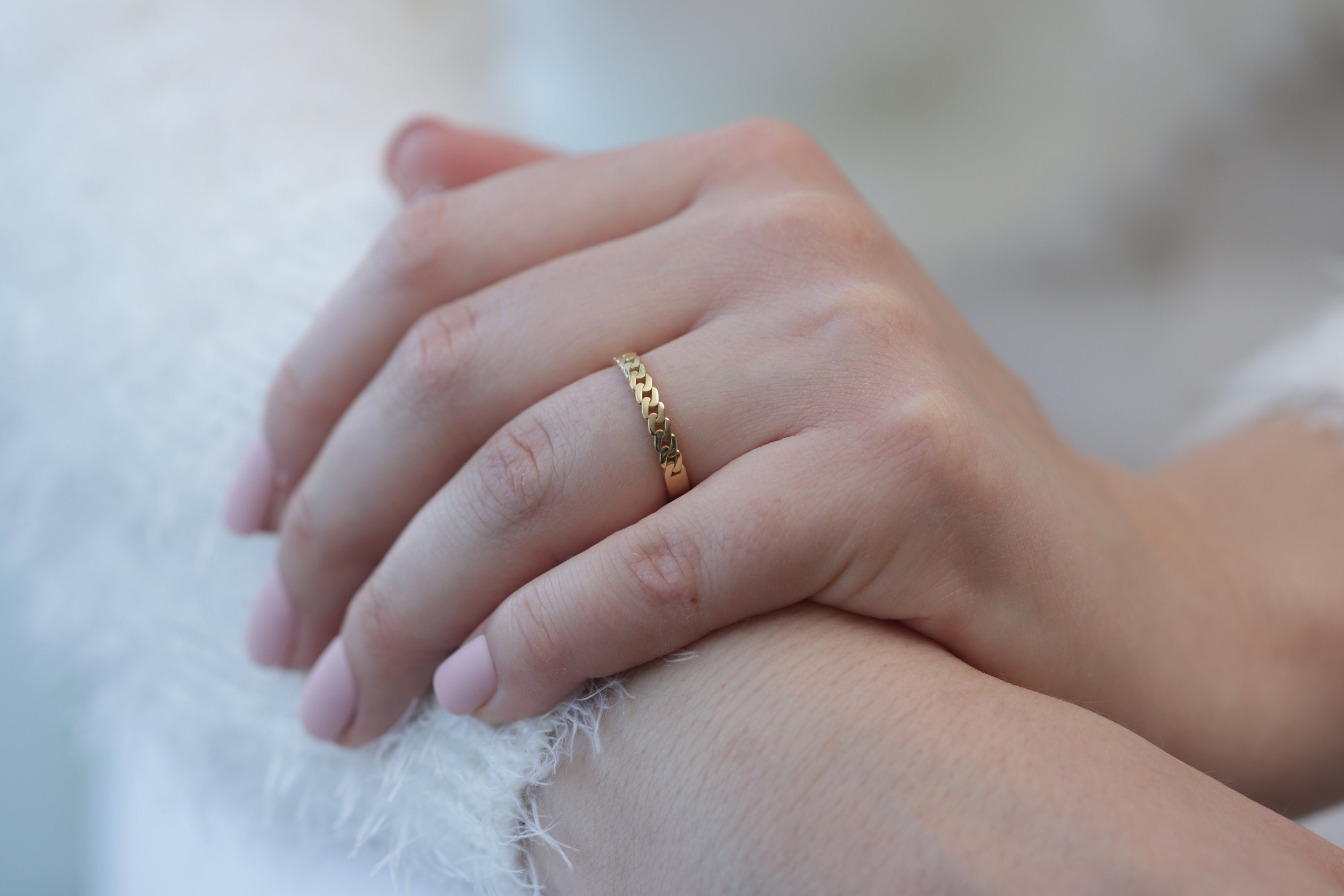 10k 14k 18k Solid Gold Curb Chain Ring Handmade Solid Curb Chain Ring ...