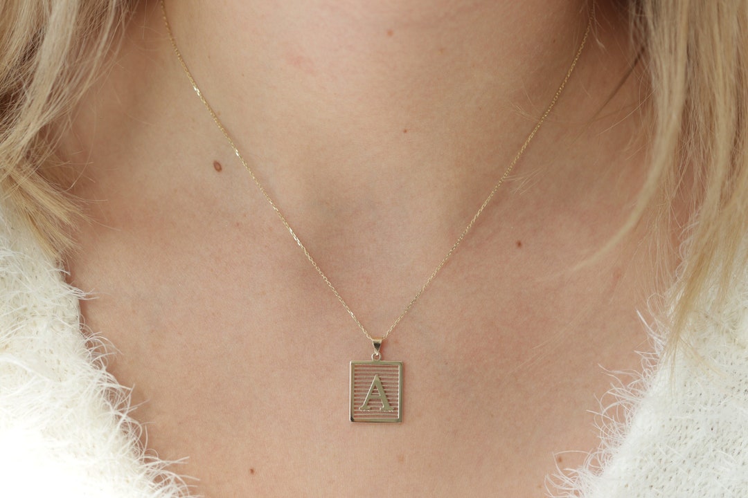 14k 18k Gold Square Initial Necklace / Handmade Initial Necklace / Gold ...