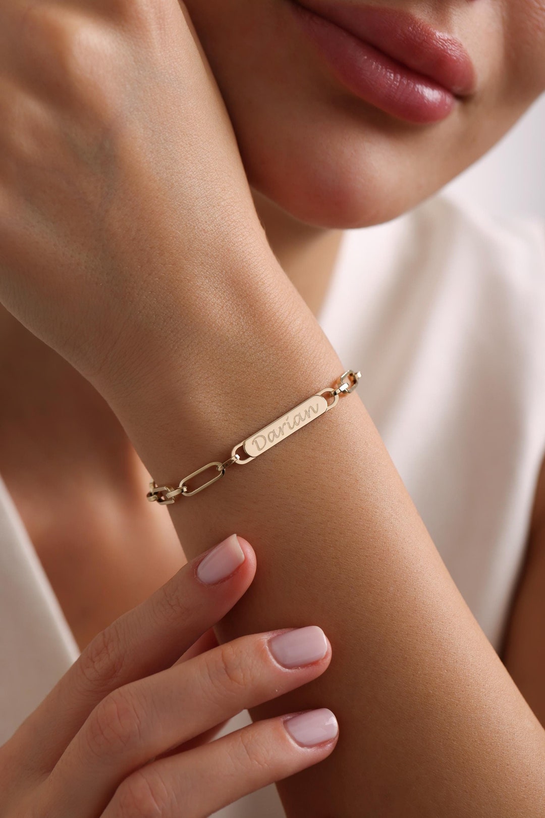 14k Gold ID Bracelet, Solid Gold Personalized Bracelet, Womens Paper ...