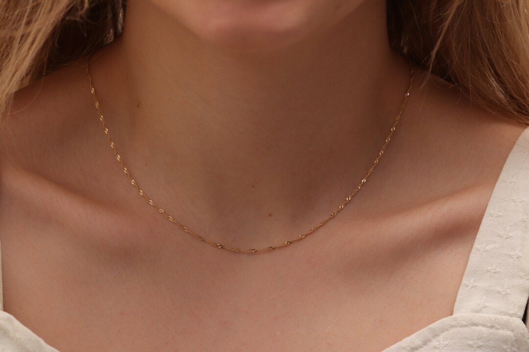 14k Gold Singapore Chain / Handmade Layered Necklace / Gold Singapore ...