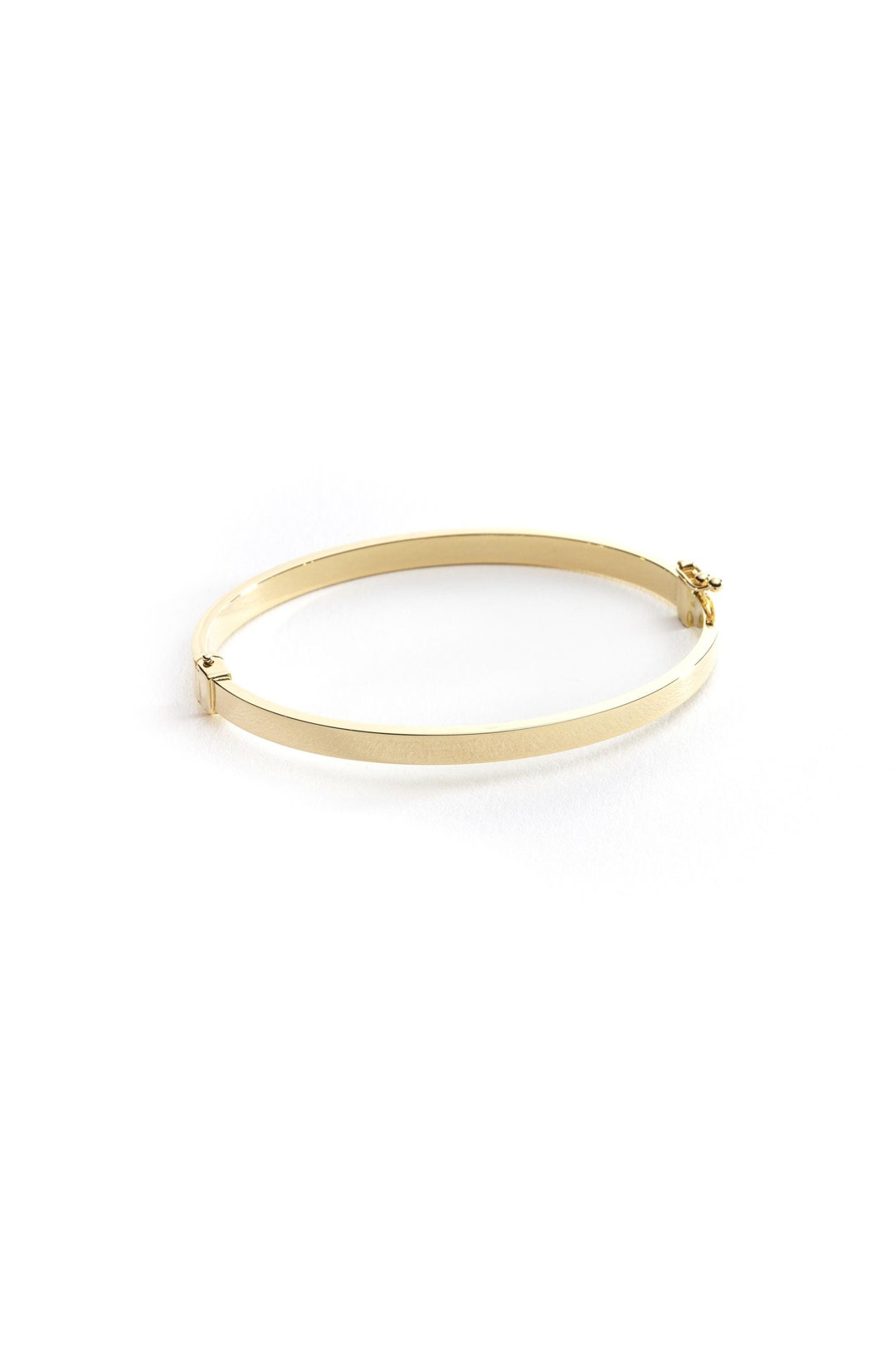 14k Flat Gold Bracelet Bangle, 4MM Hinged Bangle Bracelet, Classic Solid Gold Bracelet, Plain ...