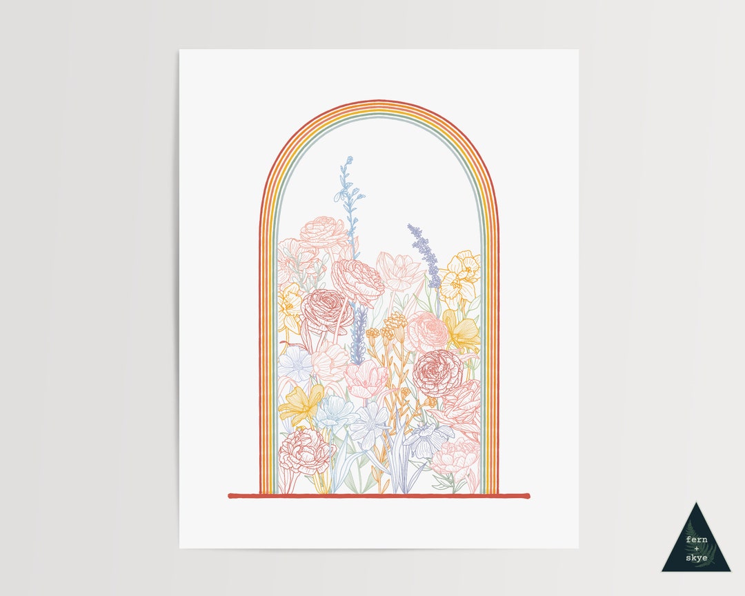 Rainbow Floral Terrarium Art Print | Modern Botanical Decor - Etsy