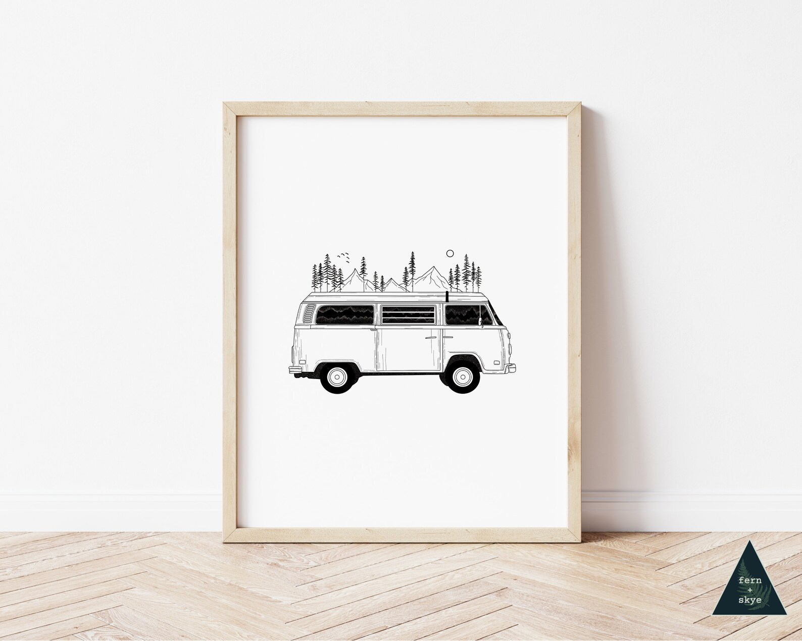 Camper Van Forest Mountain Illustration VW Wall Art - Etsy