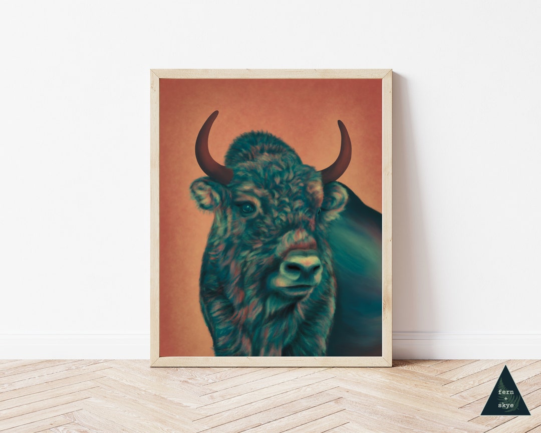 Bold Bison Print | Bison Wall Decor | Wildlife Illustration | Colorful ...