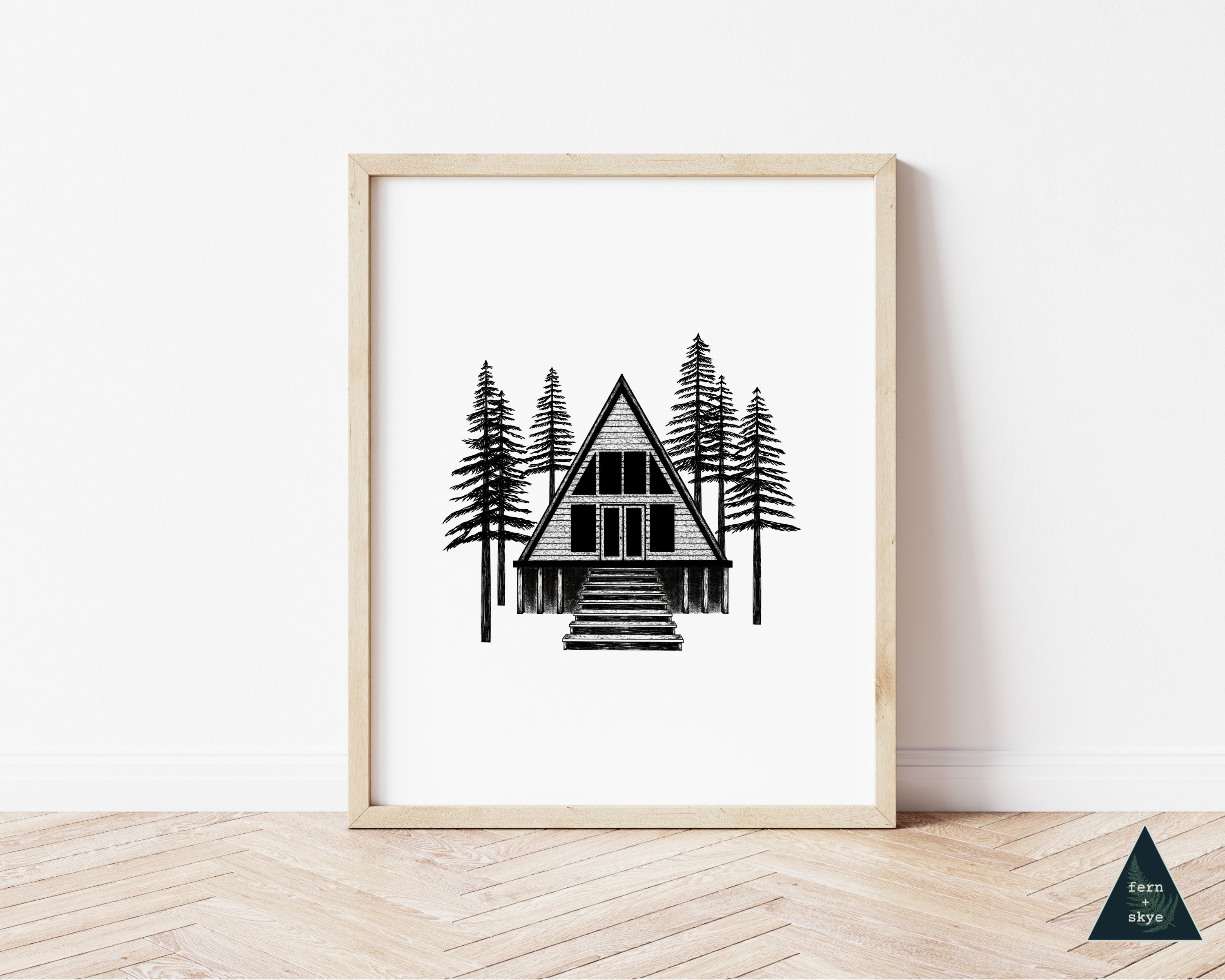 Woodland A-frame Cabin Art Print Cabin Decor Tiny Chalet - Etsy