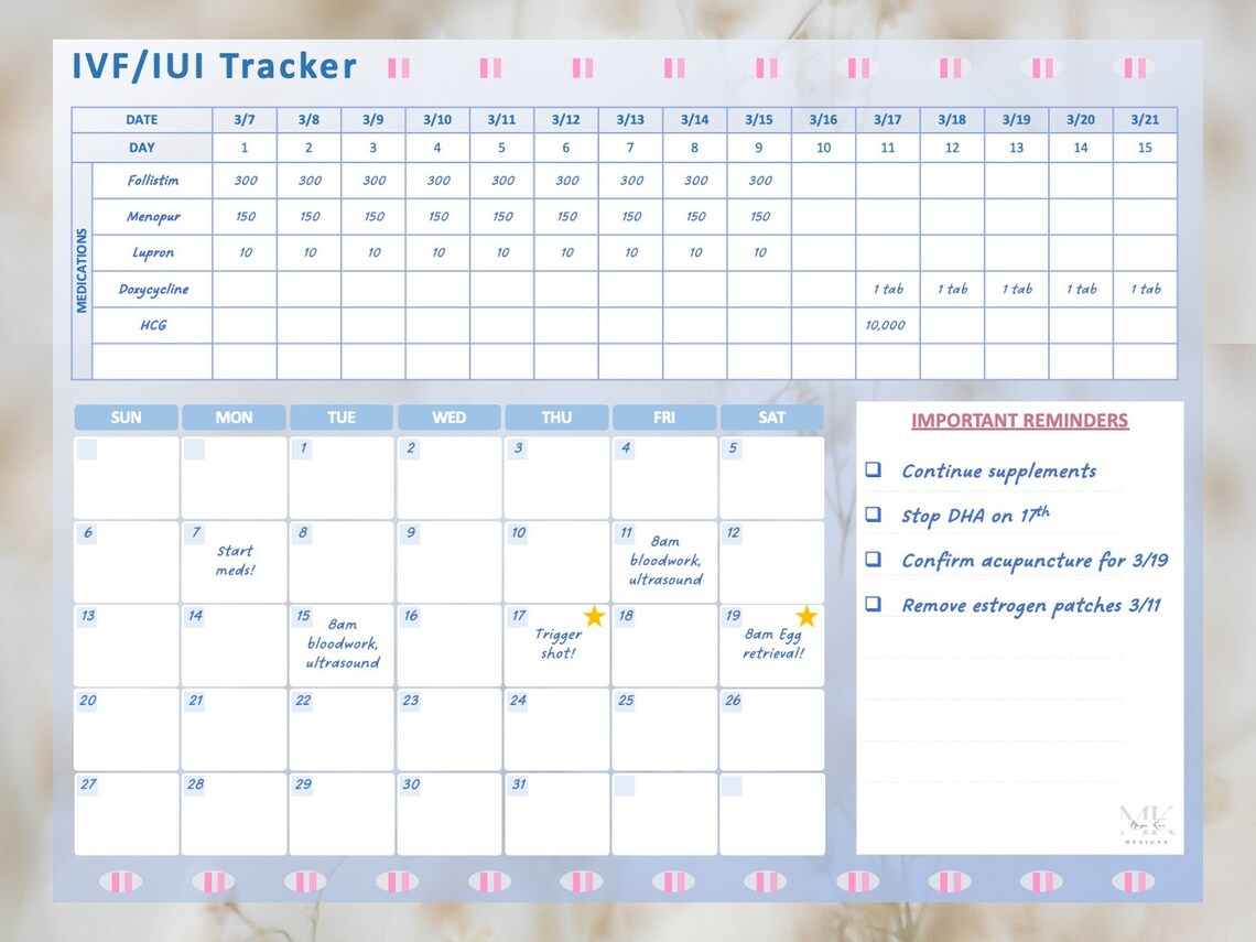 IVF / IUI / TTC Printable Planner, Medication Tracker, Conception ...