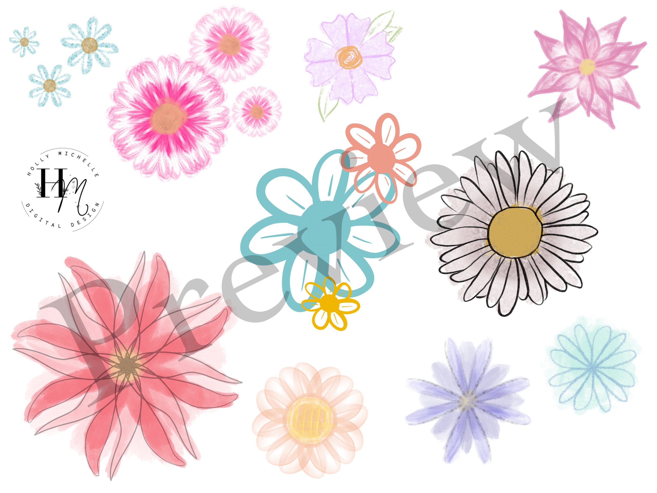 Flower PNGs Flower Clip Art Stickers | Etsy