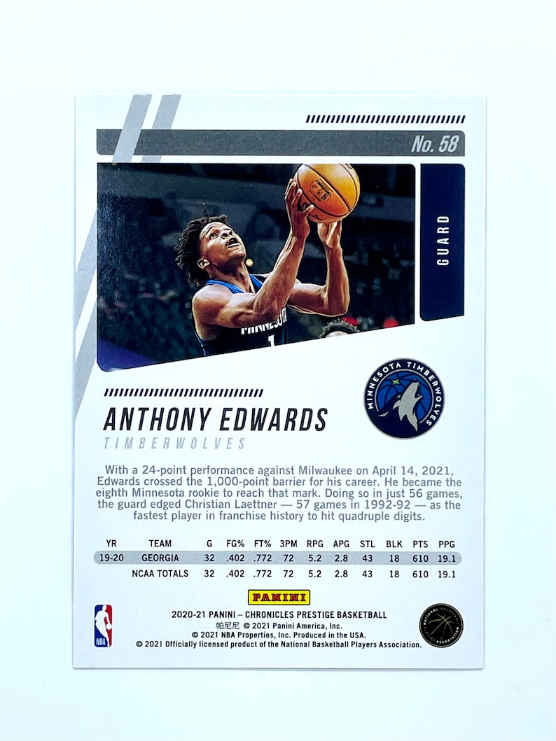 Anthony Edwards Rookie Card 2021 Chronicles Prestige Green & - Etsy