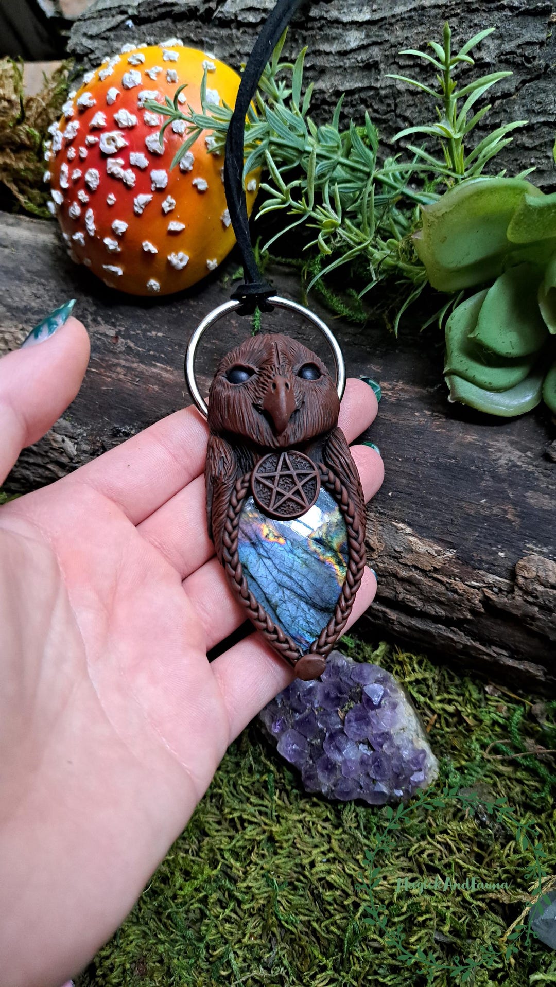 Handmade Clay Owl Pentacle Necklace: Labradorite Spirit Totem - Etsy