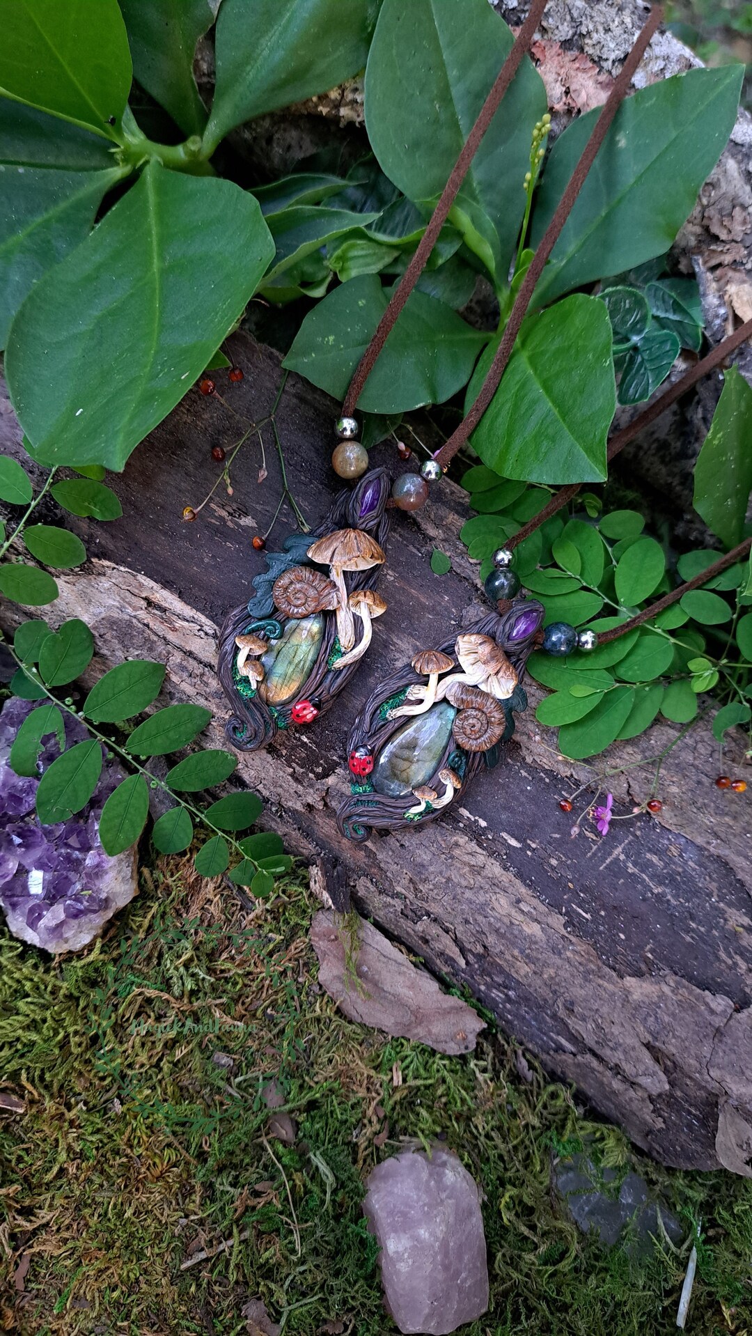 Handmade Cottagecore Nature Crystal Necklace | Mushroom Snail Ladybug ...
