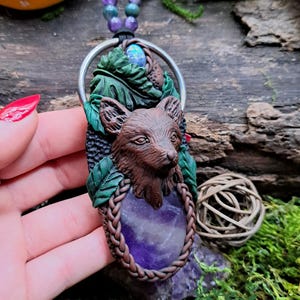 Handmade Clay Fox Necklace: Amethyst, Labradorite & Moss Agate - Etsy