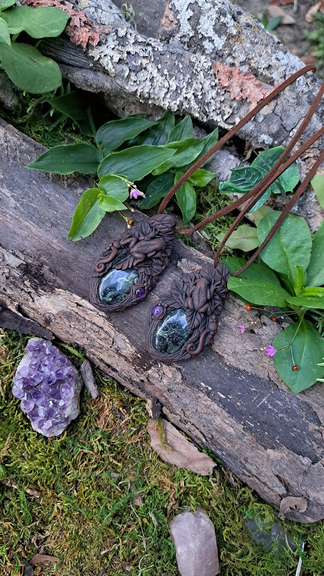 Handmade Earthy Clay Frog Crystal Necklace | Frog Spirit Necklace ...
