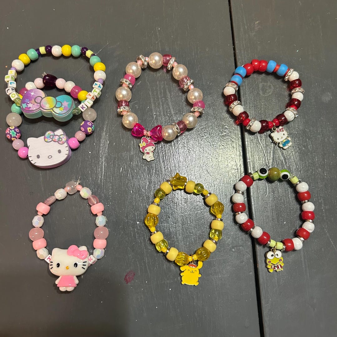 Sanrio/hello Kitty Inspired Beaded Bracelets With Charms - Etsy