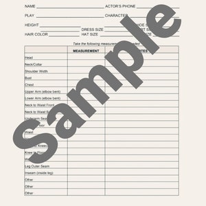 Costume Measurements File/worksheets - Etsy