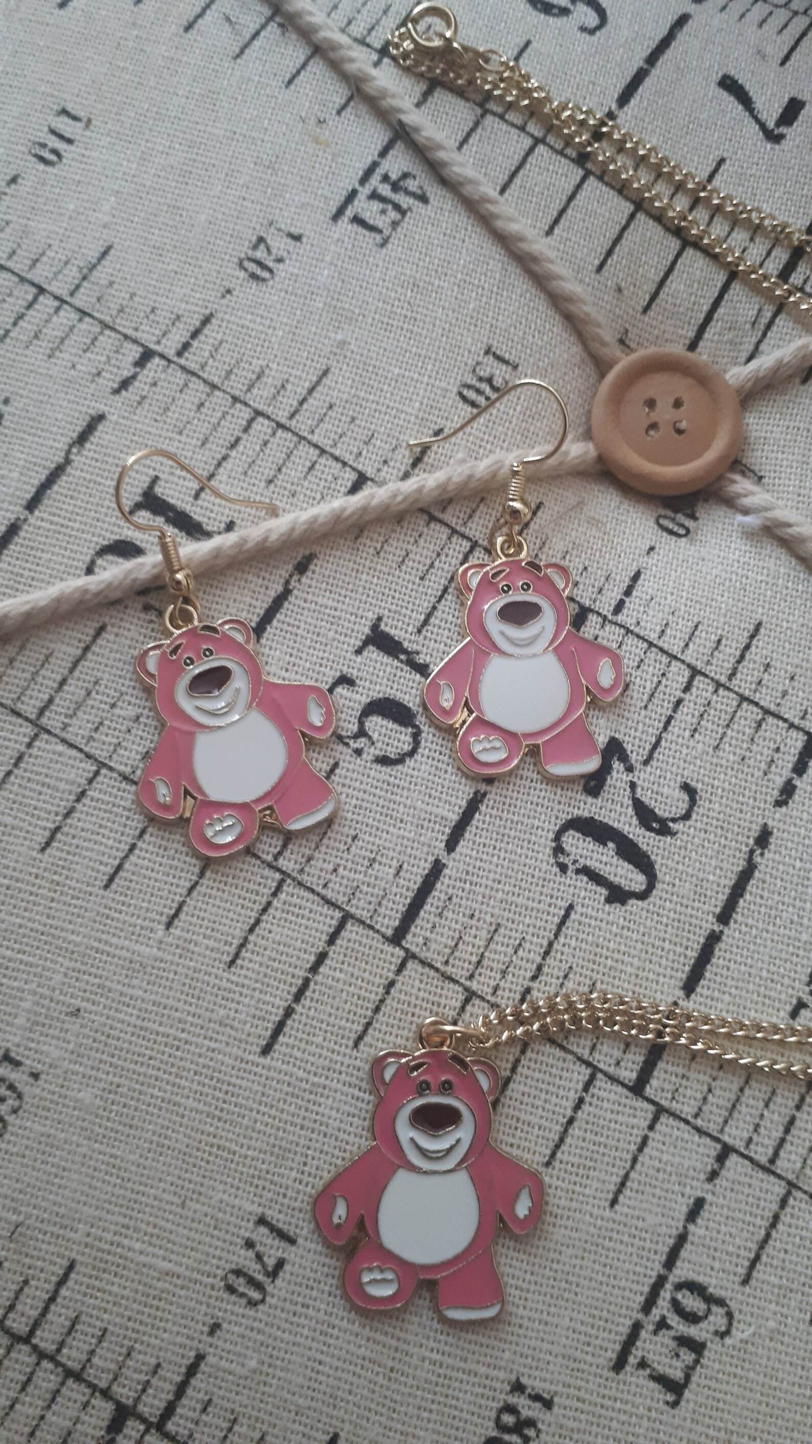Lotso Bear Charm, Lotso Hugs Toy Story, Earrings and Necklace Set - Etsy
