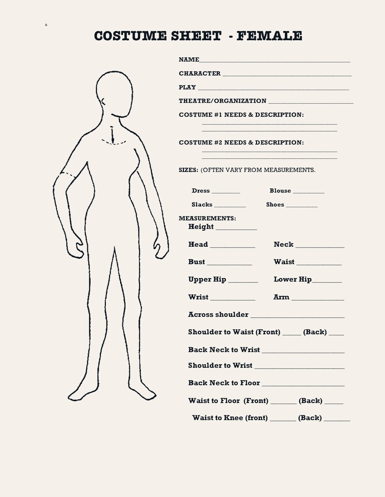 Costume Measurements File/worksheets - Etsy