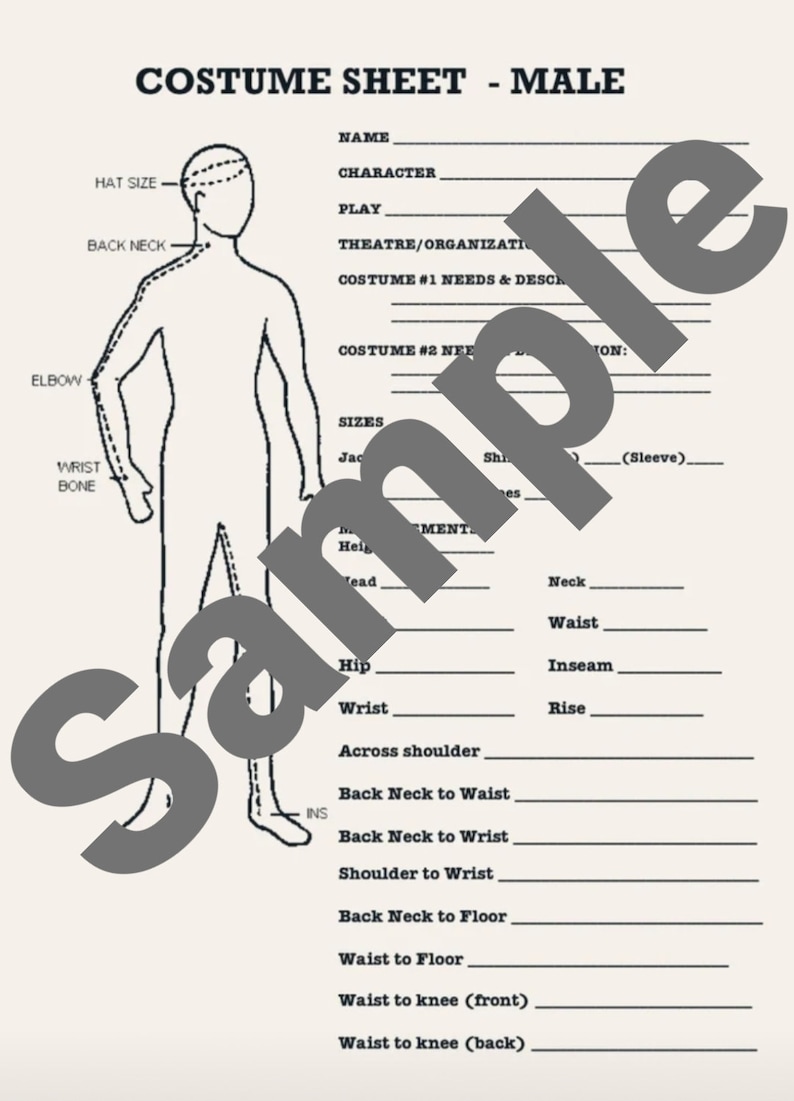 Costume Measurements File/worksheets - Etsy