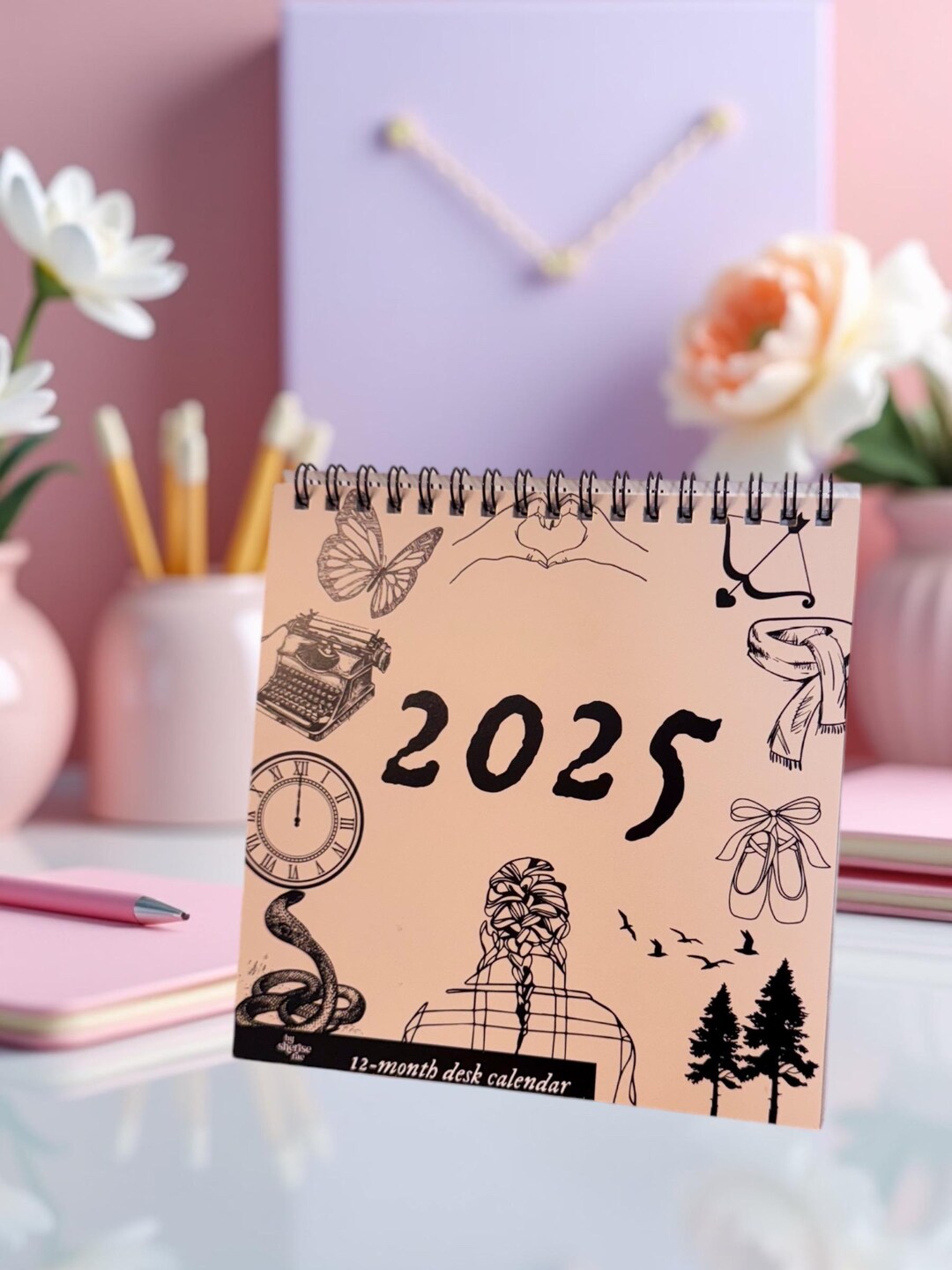 2025 Square Desk Flip Calendar With All Eras | 12 Month Desk Flip ...