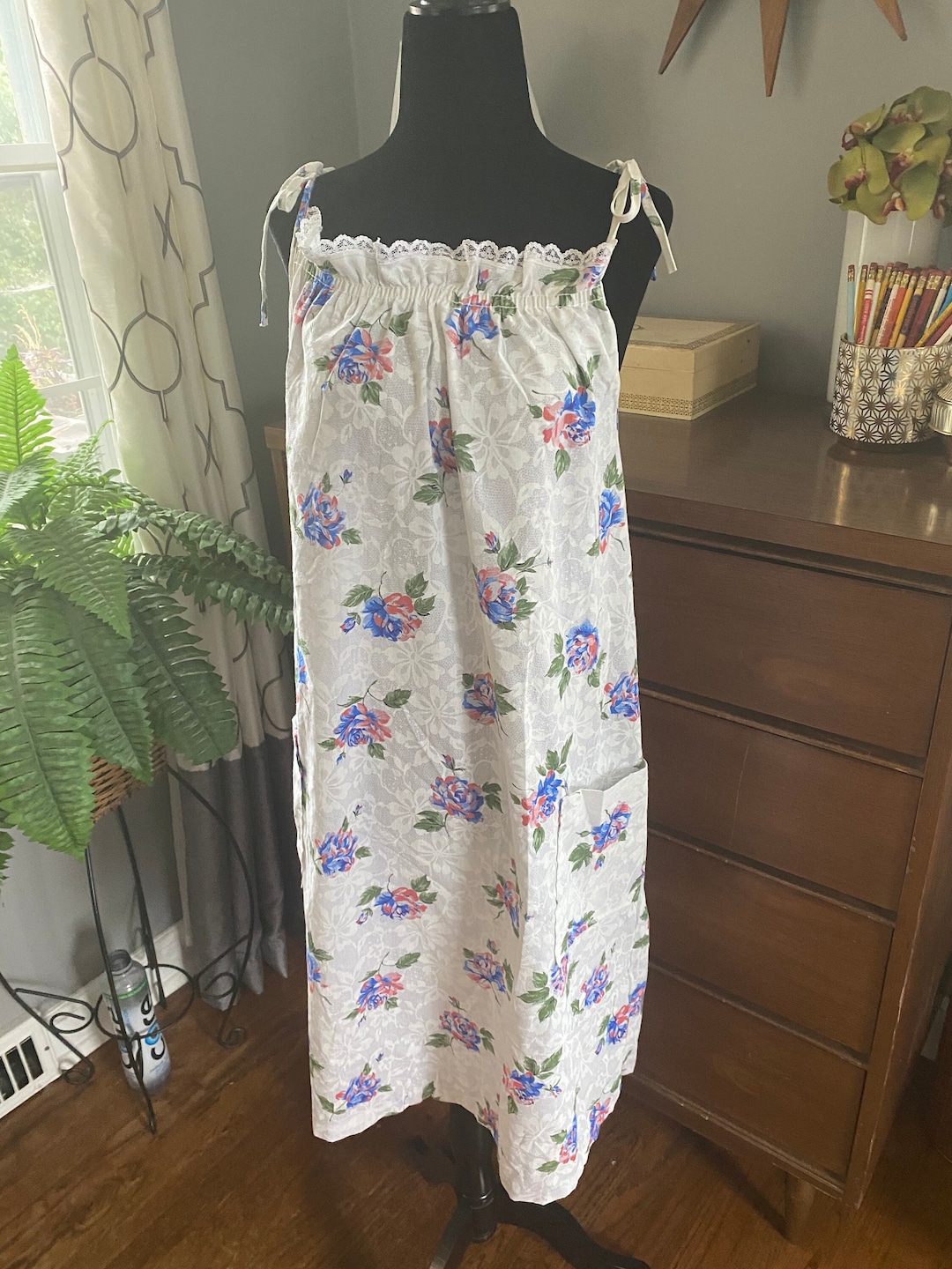 White Floral Vintage Sun Dress With Pockets - Etsy