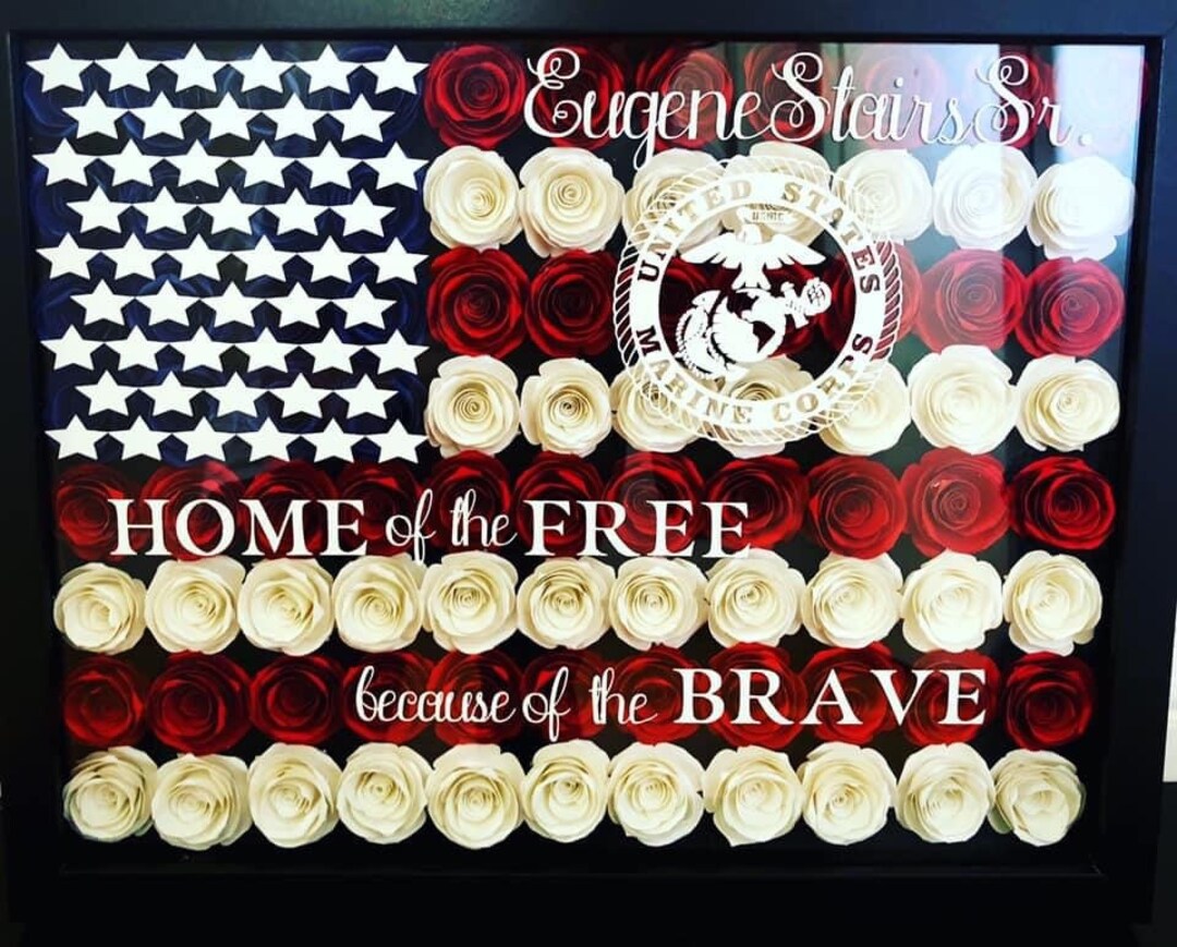 American Flag Shadow Box, Flower Shadow Box, Gift for Veteran, Home of ...