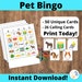 Pet Bingo Cards: Printable Bingo Cards, 50 Cards, Kids Game Activity ...