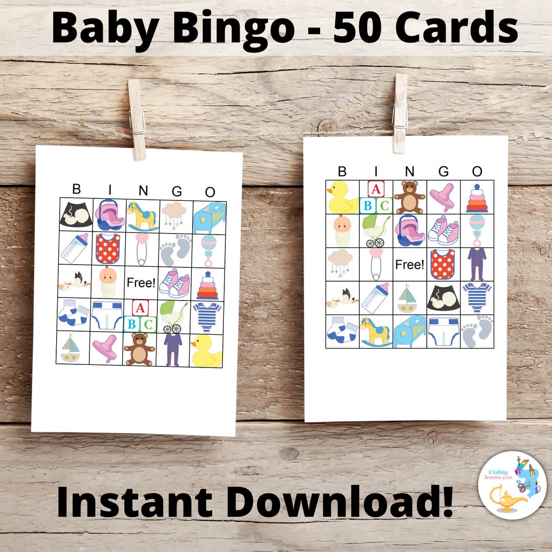 Baby Bingo Cards: Printable Bingo Set, 50 Cards, Party Idea, Baby ...